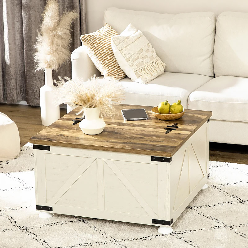 HOMCOM Coffee Table with Storage Lift Top Cheap Round Wood Small Modern ...