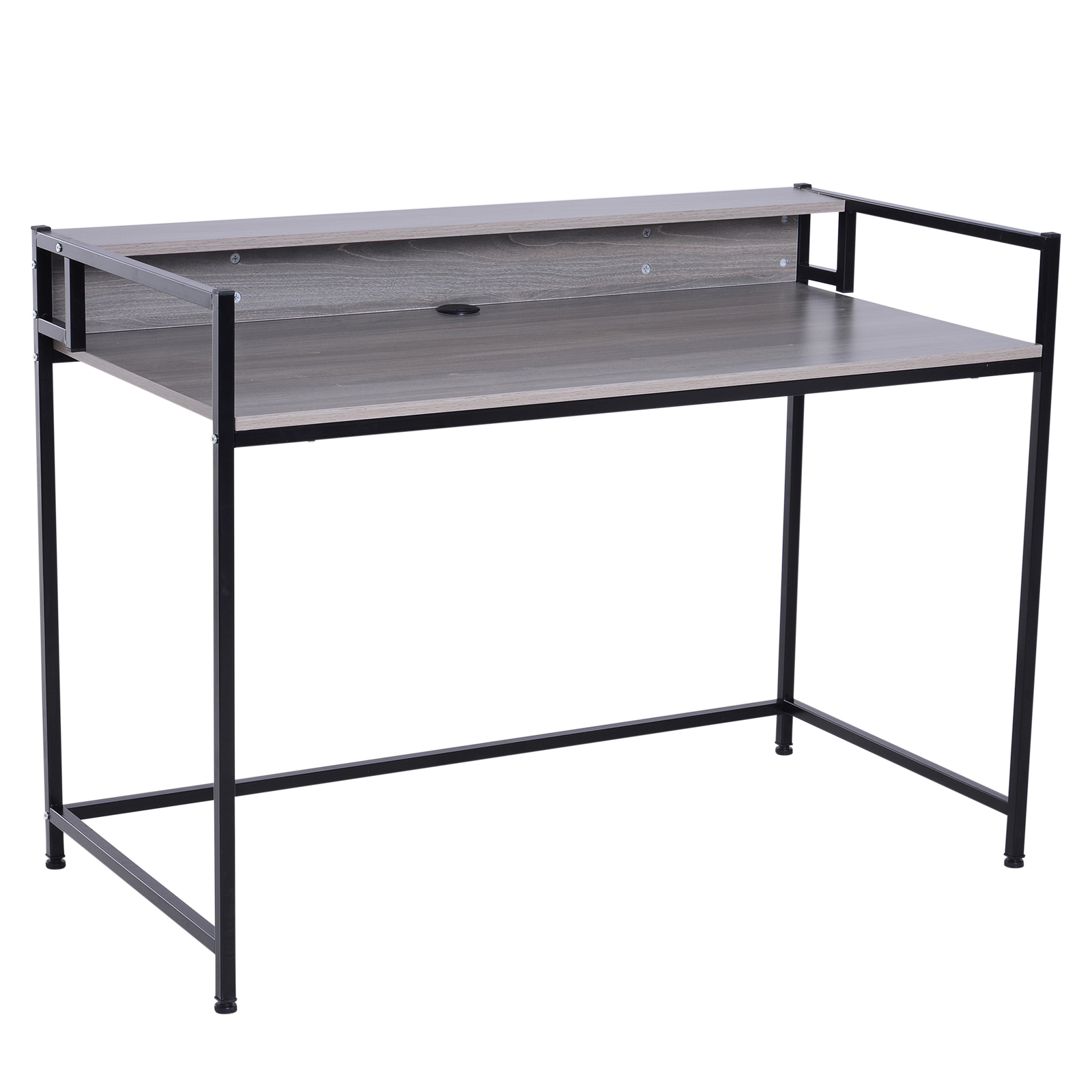 HOMCOM Computer Desk Home Office w/ Raised Rack Grey Oak|AOSOM.CA