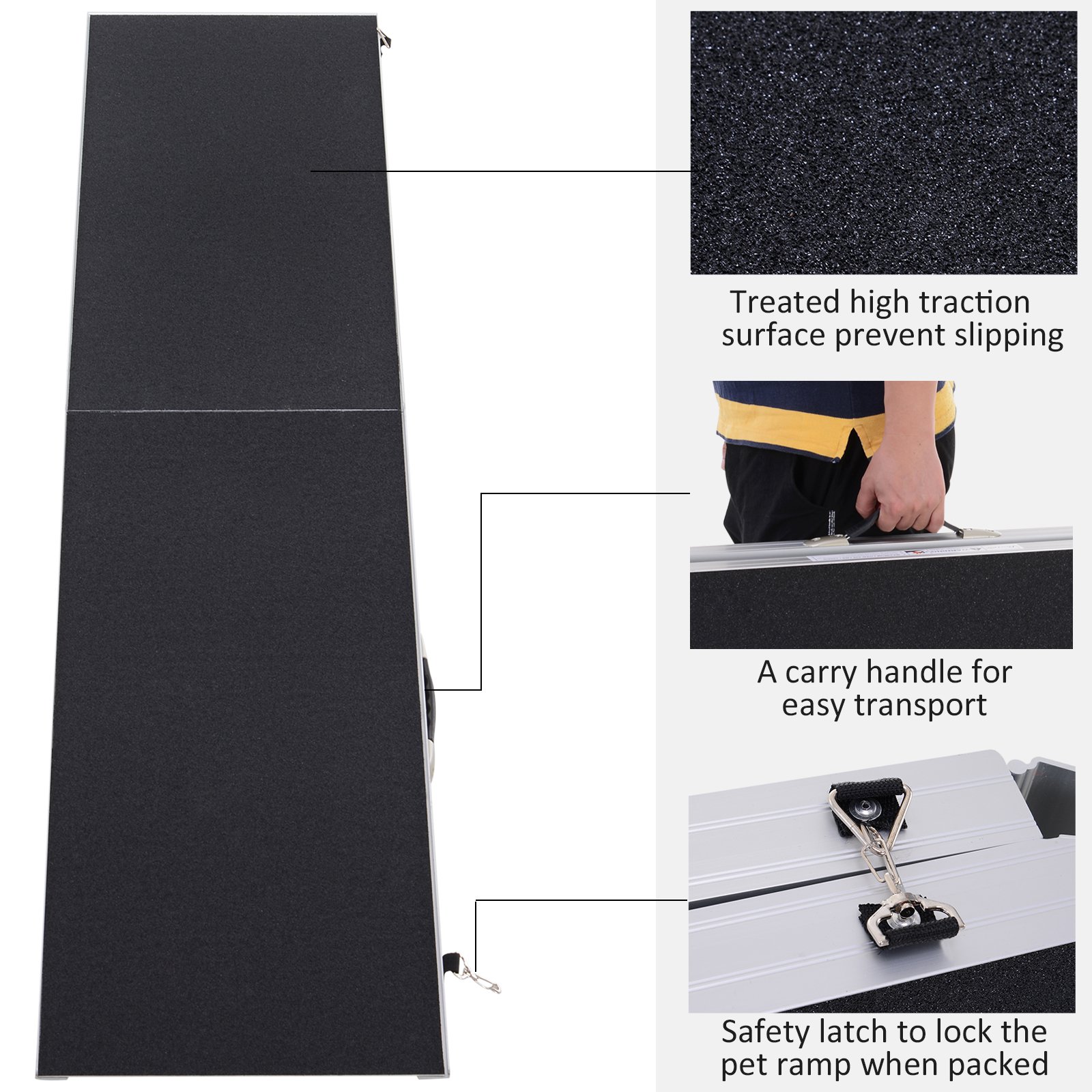 PawHut Bi-fold Pet Ramp Dog Ladder Portable Lightweight Max. 330 lbs ...