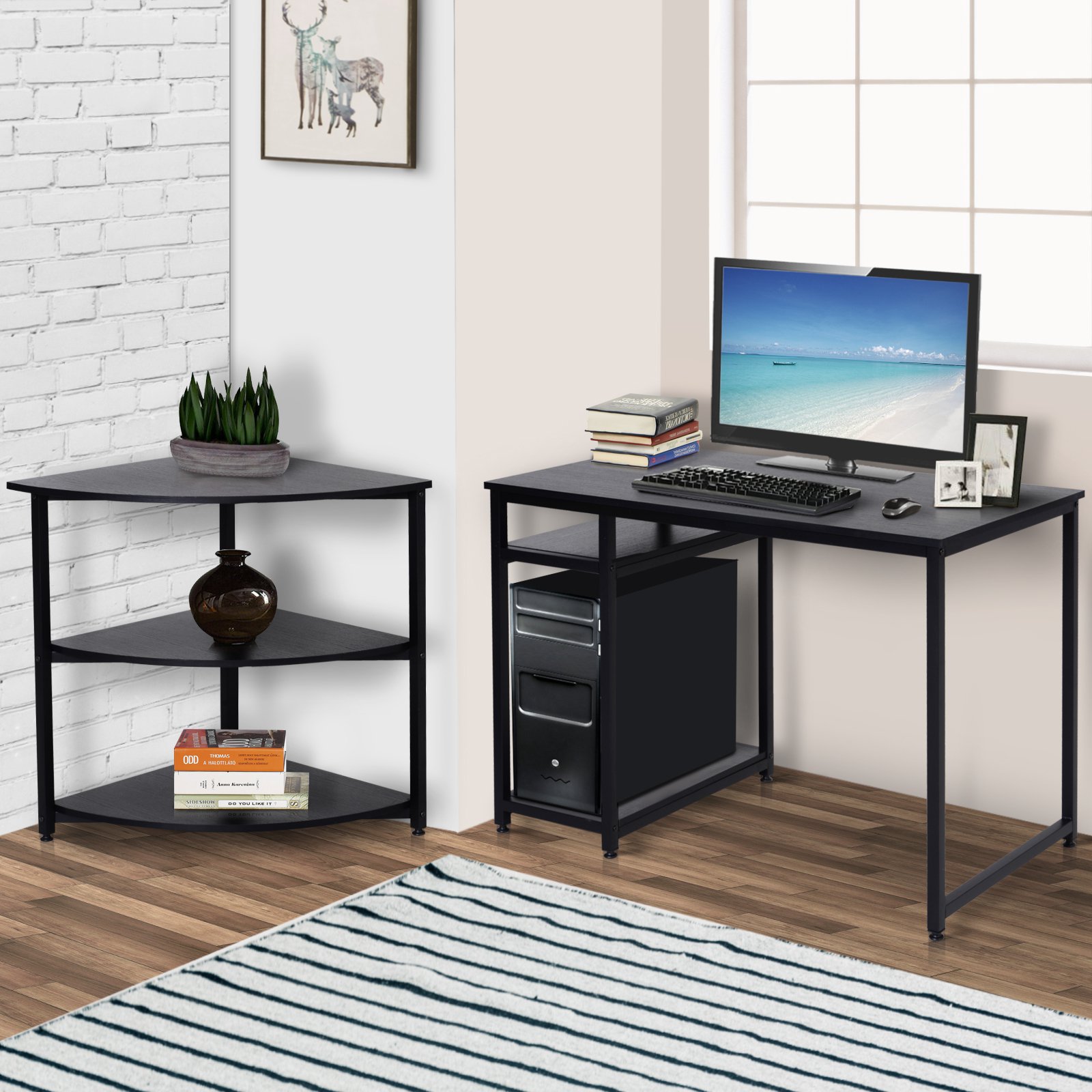 HOMCOM 2 Piece 65" Computer Desk Set Free-Combination Home Office ...