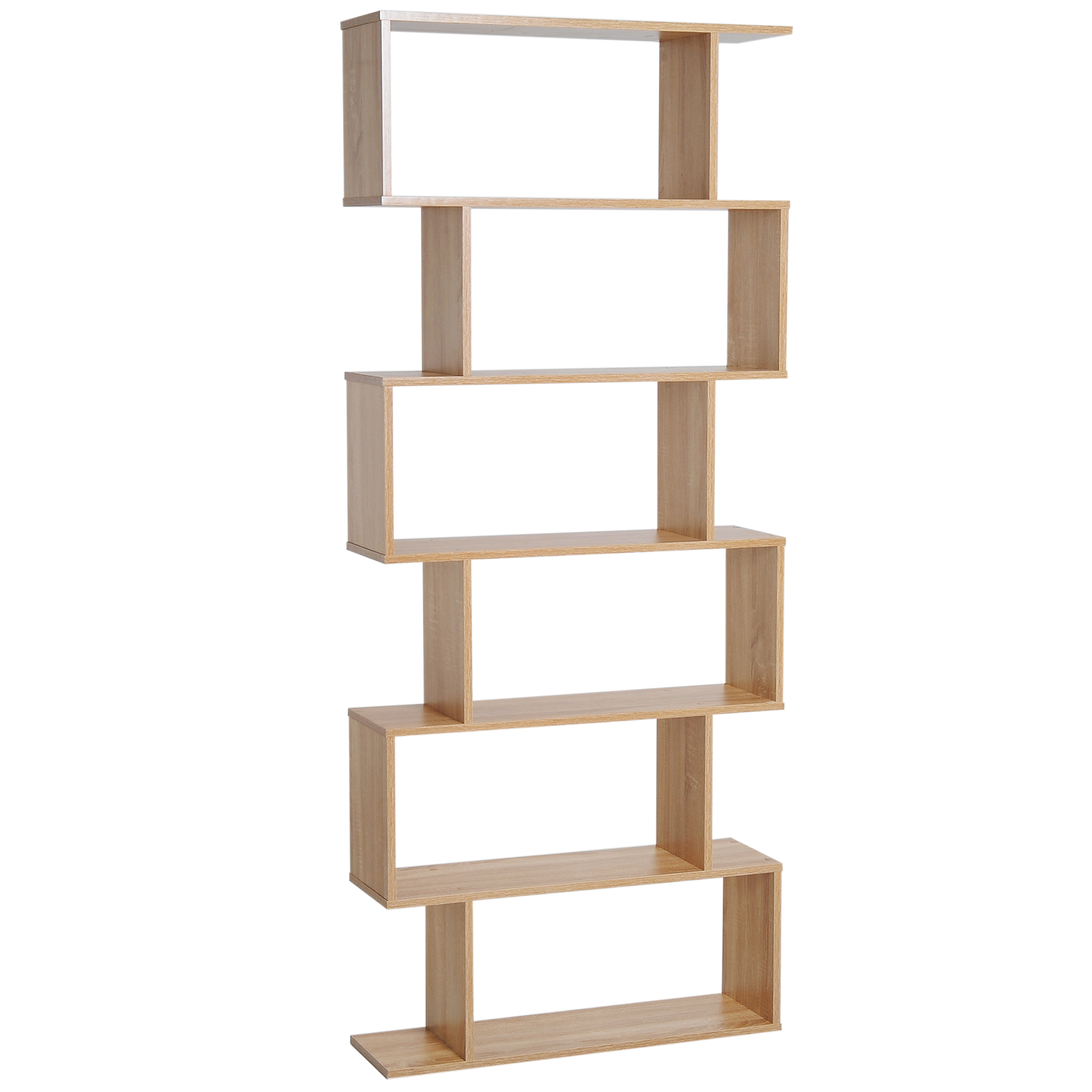 HomCom 75" H 6 Tier Wooden Modern S-Shaped Shelf Unit Storage Display ...