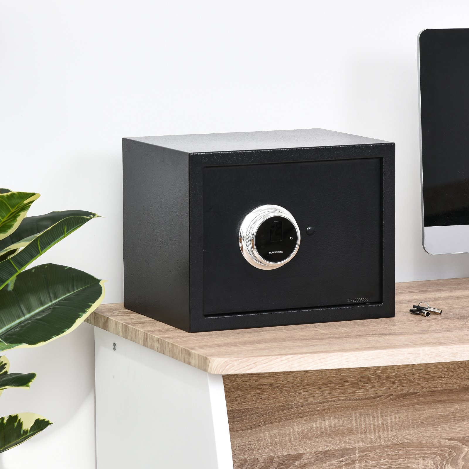 HOMCOM Steel Fingerprint Safe Box with 2 Emergency Keys Removable Shelf ...