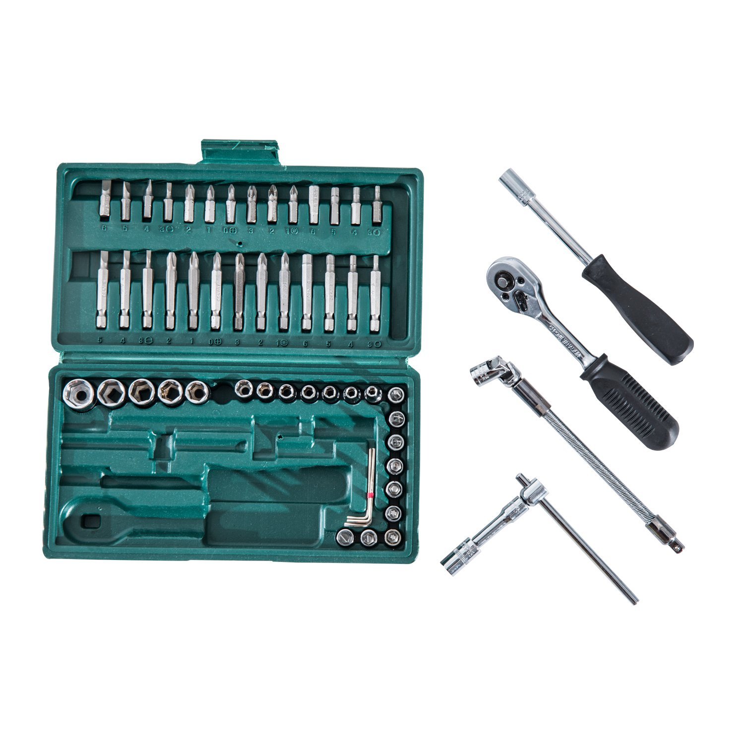 HOMCOM 59pcs Mechanic's Socket and Ratchet Wrench Tool Kit Set with ...