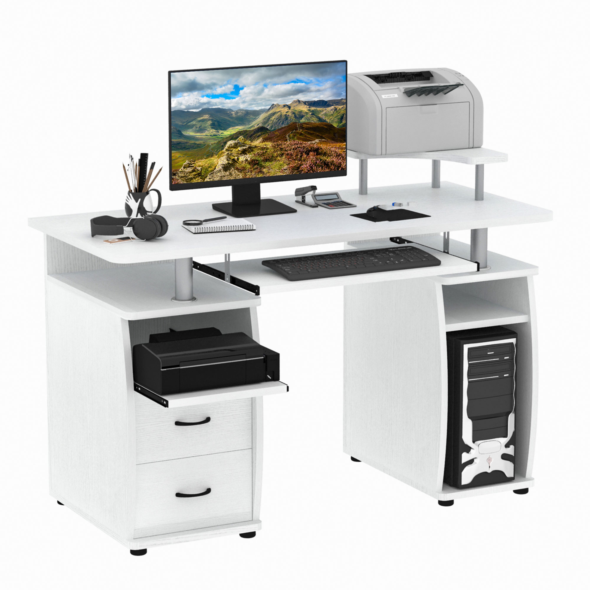 HOMCOM Computer Desk Study Table PC Desktop w/ Monitor Printer Shelf ...