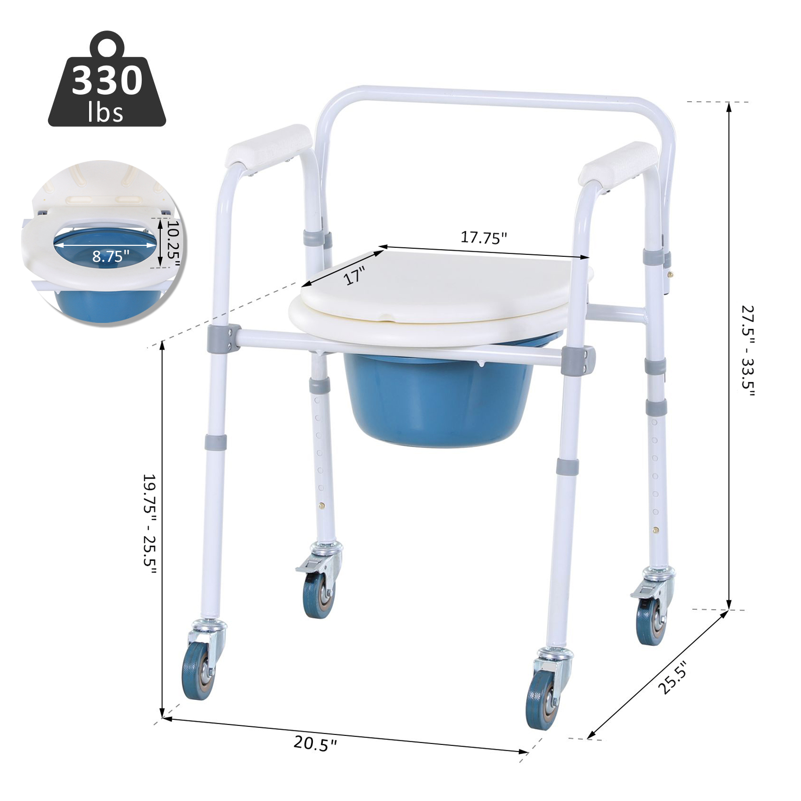 HOMCOM Personal Mobility Assist Commode Shower Transport Medical ...