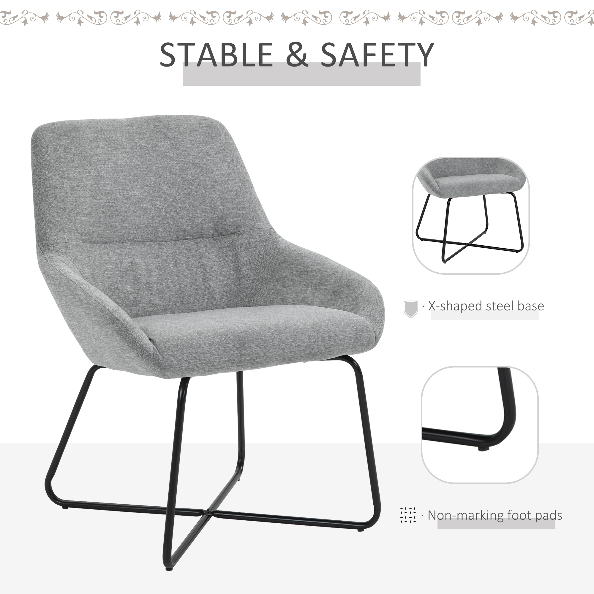 HOMCOM Modern Accent Chair Leisure Fabric Mid Back Chair Livingroom ...