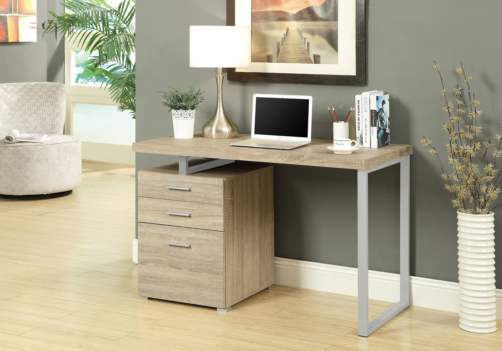 Monarch 48" Contemporary Wood-look and Metal Computer Writing Desk ...