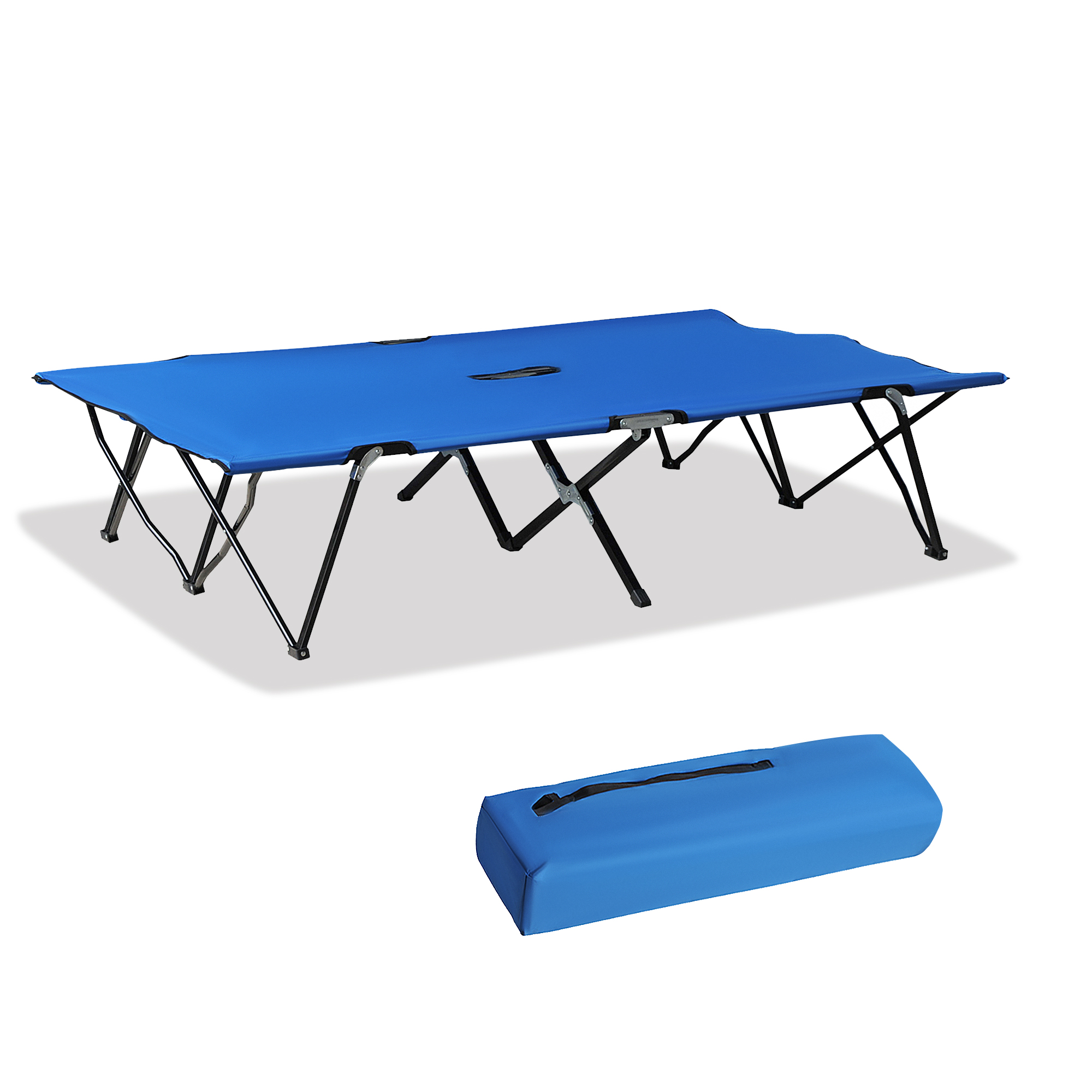 Outsunny 76" Two Person Double Wide Folding Camping Cot - Blue two ...