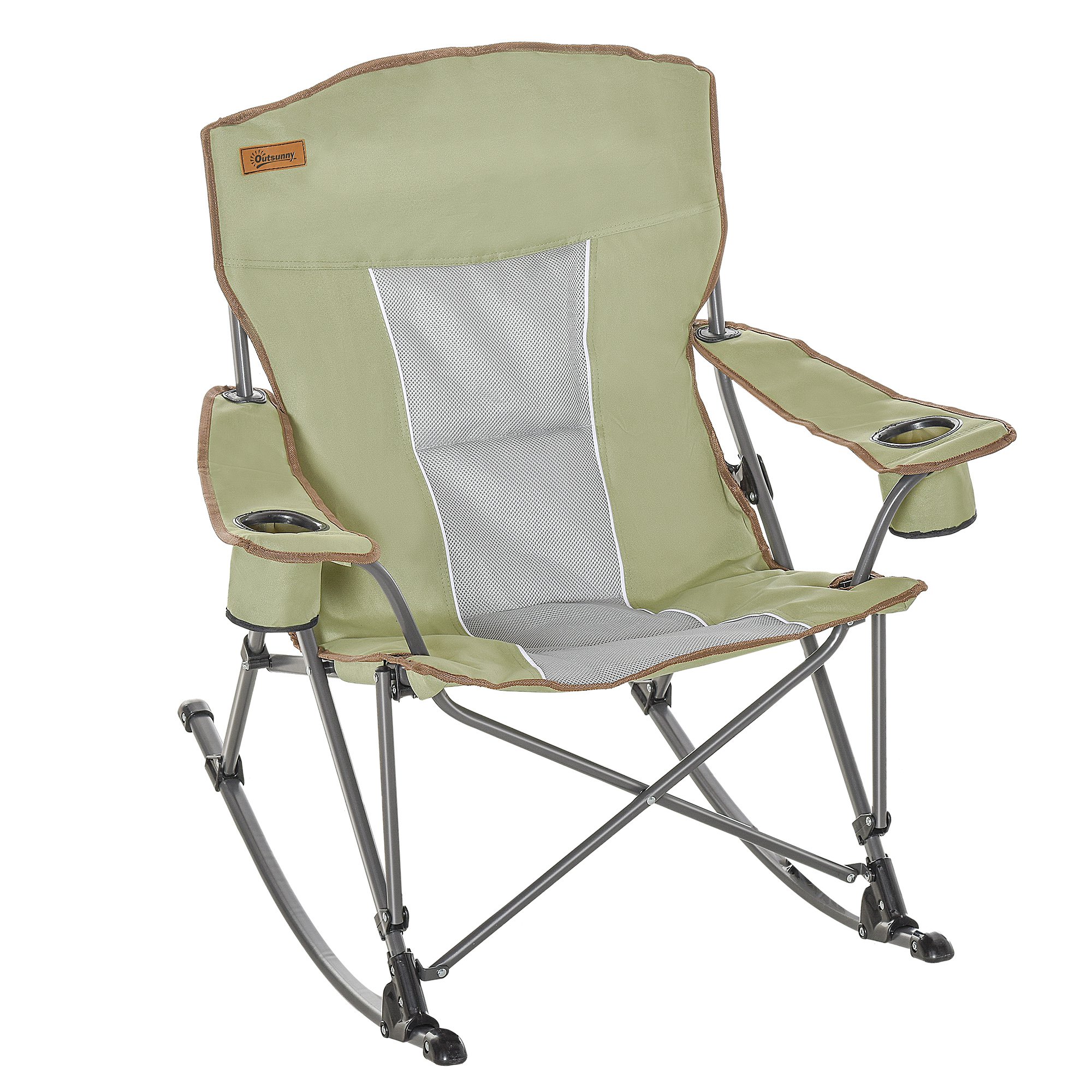 Outsunny Camping Folding Chair Portable Rocking Chair w/ Armrest & Cup ...