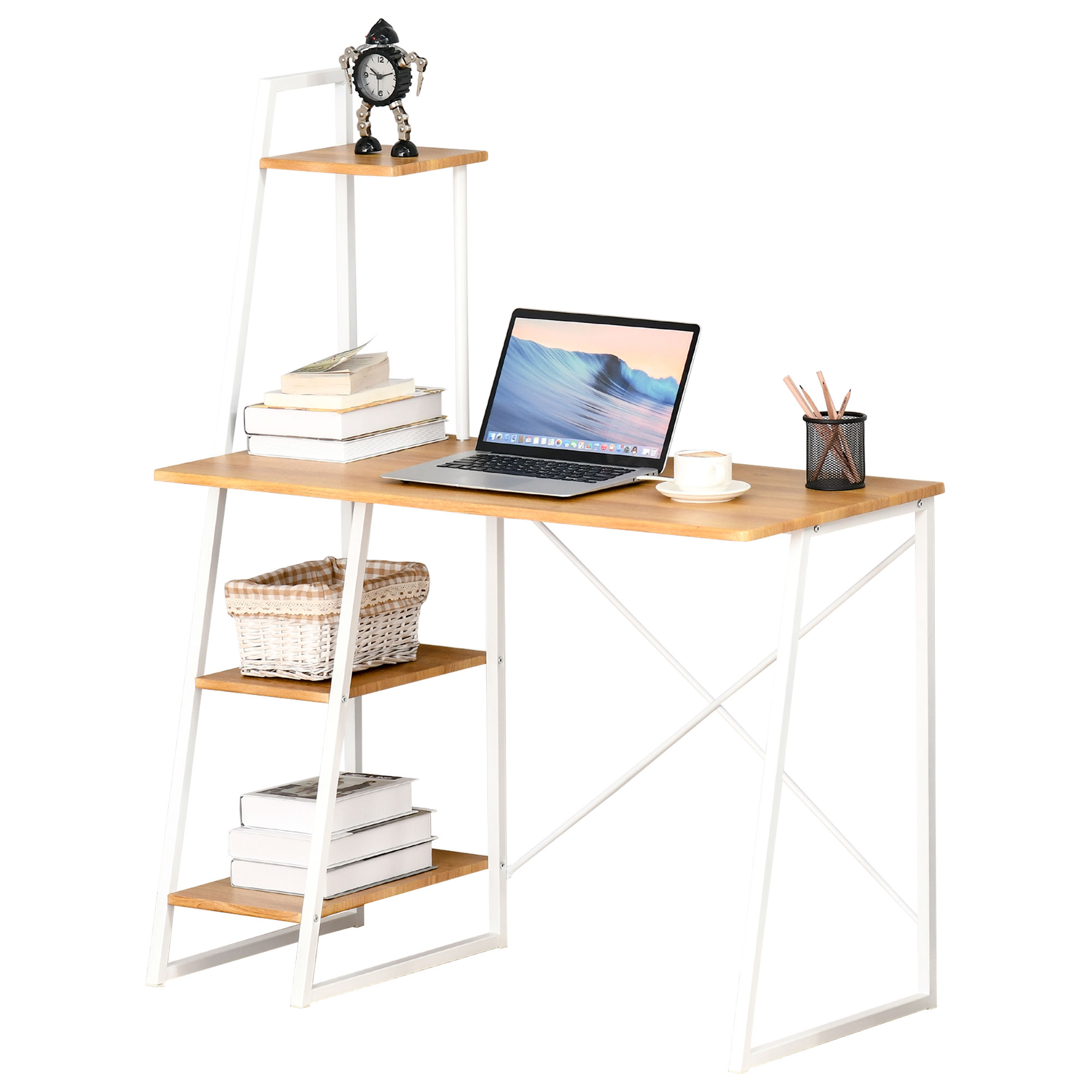 HOMCOM Home Office Computer Desk with 3-Tier Storage Shelves Study ...