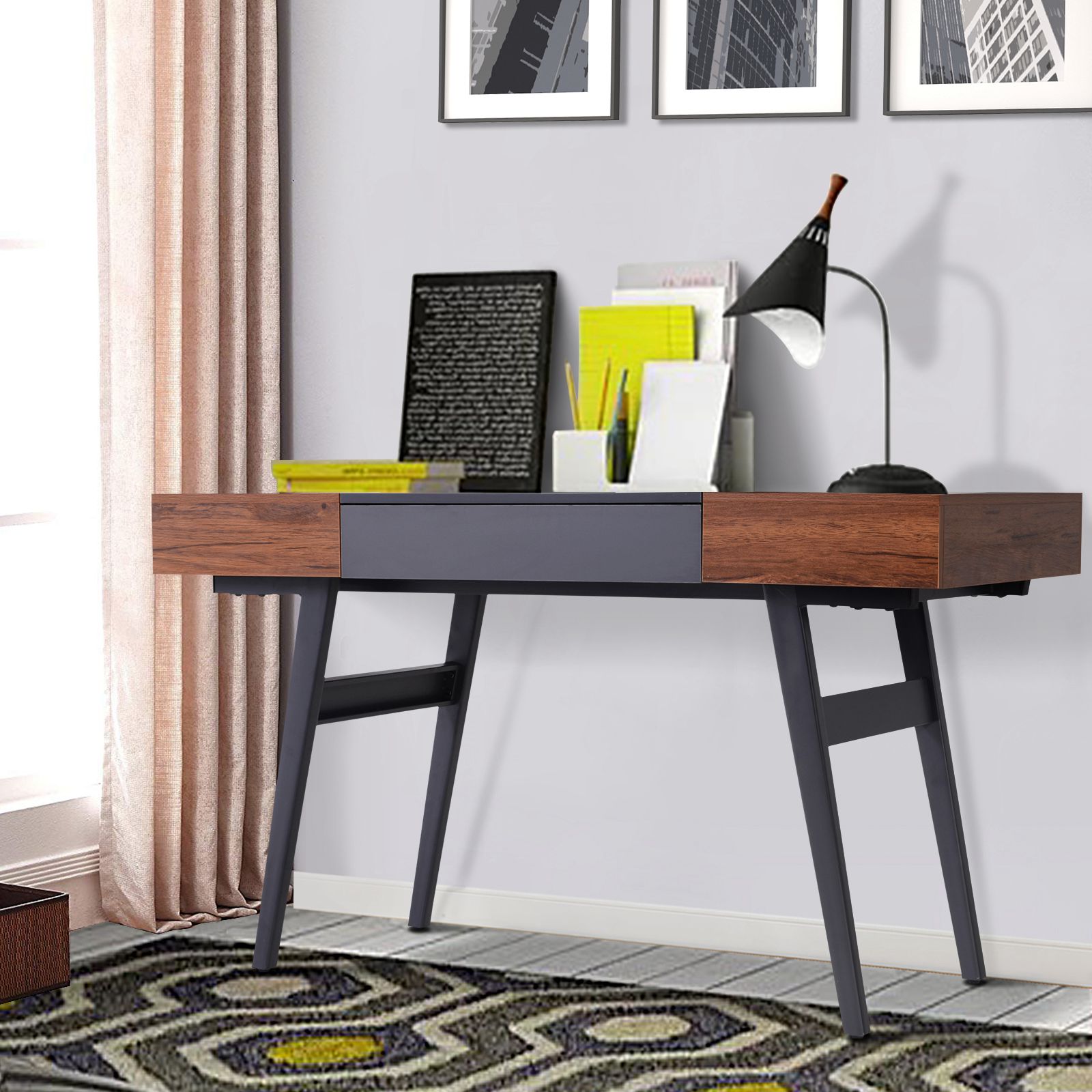 HOMCOM Expanding Computer Table Extendable Table Scandinavian Design ...