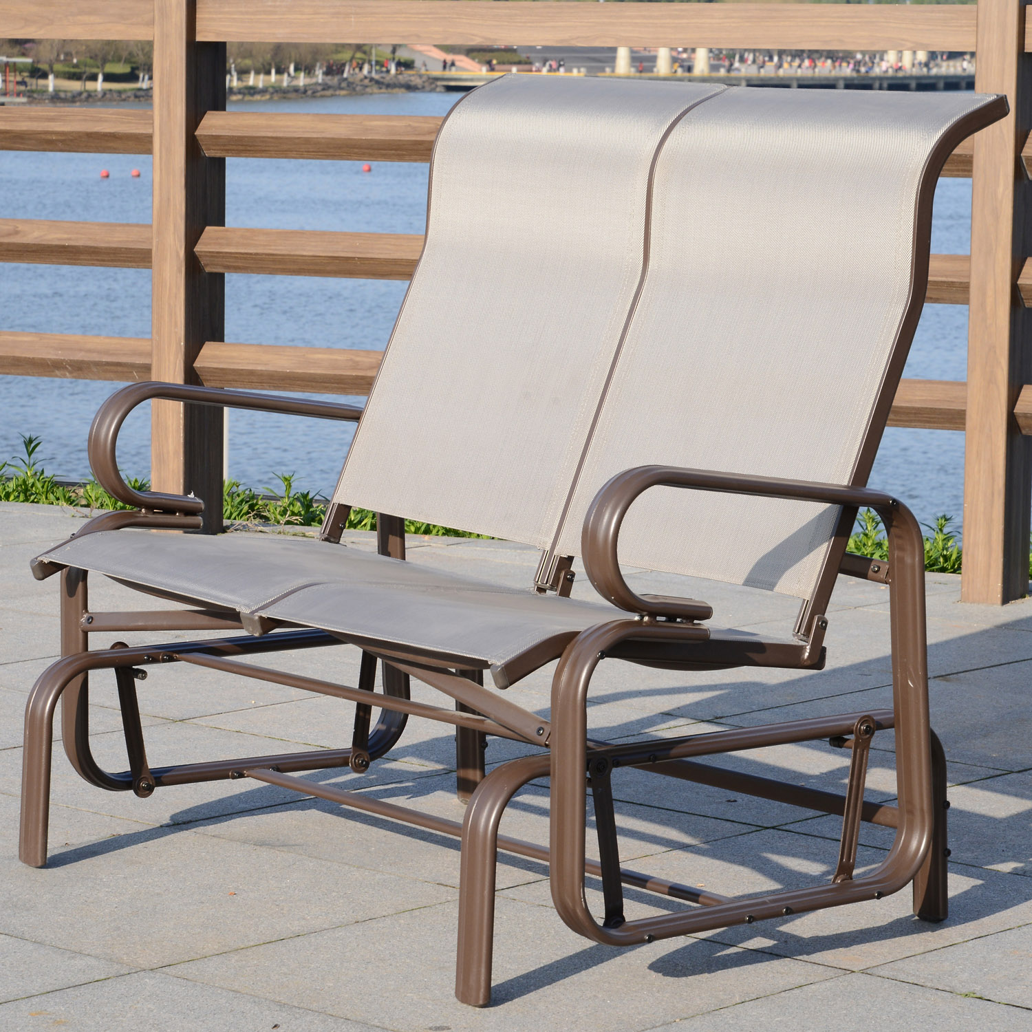 Outsunny Double Seat Glider Swing Lounger Garden Bench Rocking Chair ...