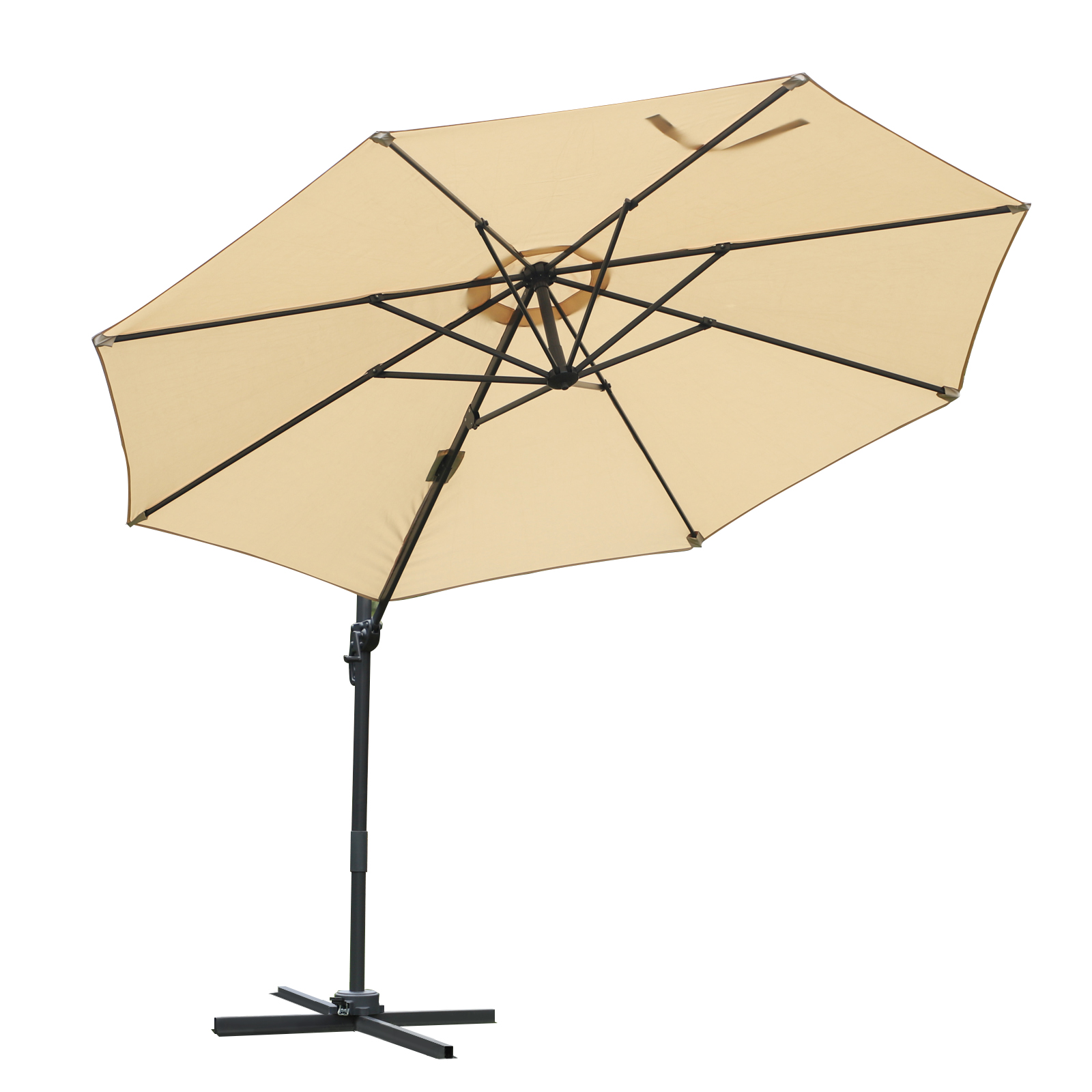 Outsunny 9.7ft Cantilever Hanging Umbrella 360° Rotation w/ Cross Base ...