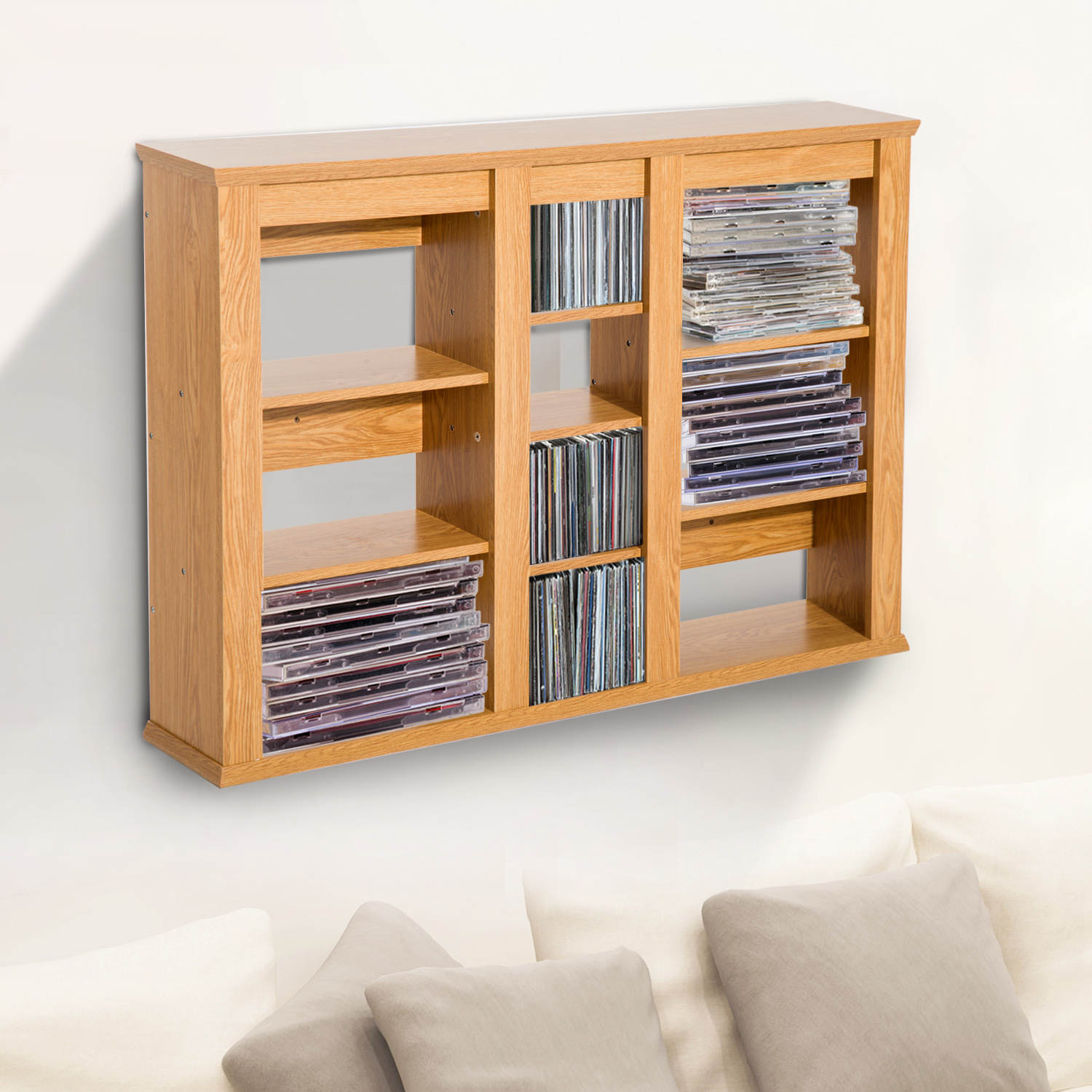 HOMCOM Triple Wall Mounted Media Storage Floating CD DVD Shelves Rack ...