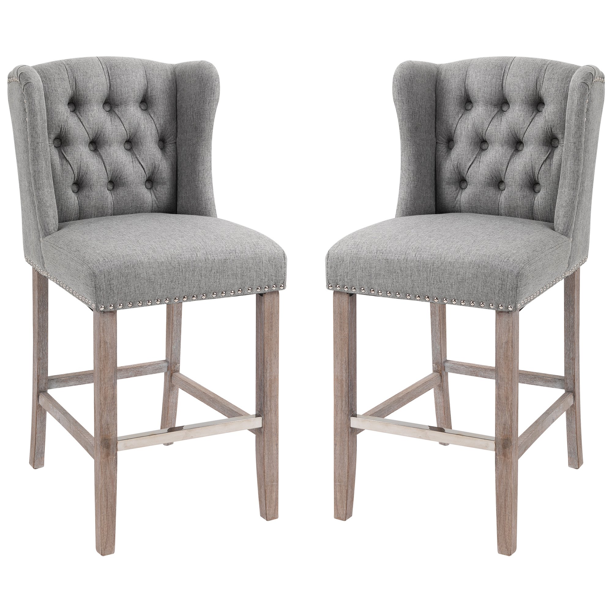 HOMCOM Counter Height Bar Stools Set of 2, Upholstered 26.75" Seat ...