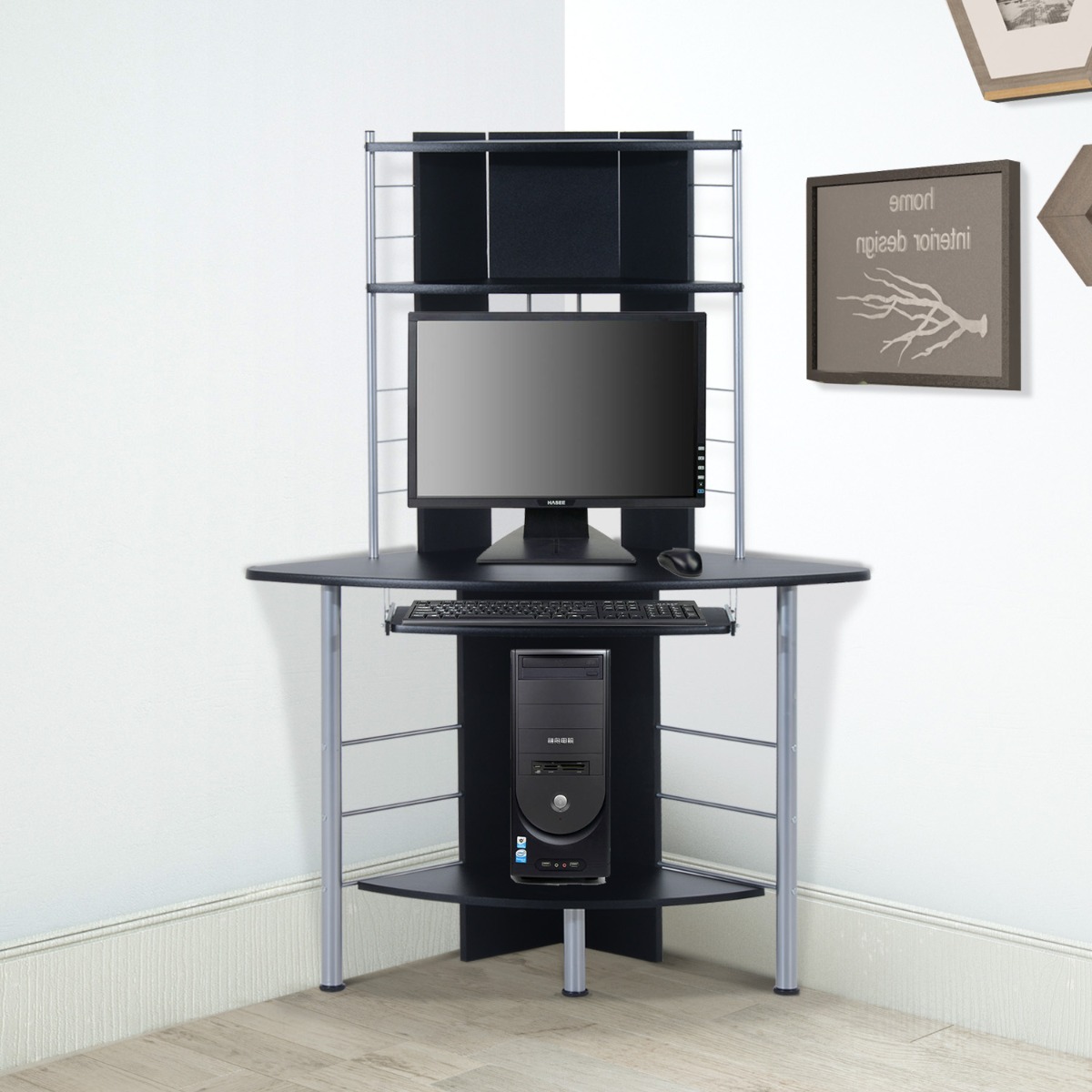 HomCom Modern Computer Desk Workstation Corner Table with Keyboard Tray ...