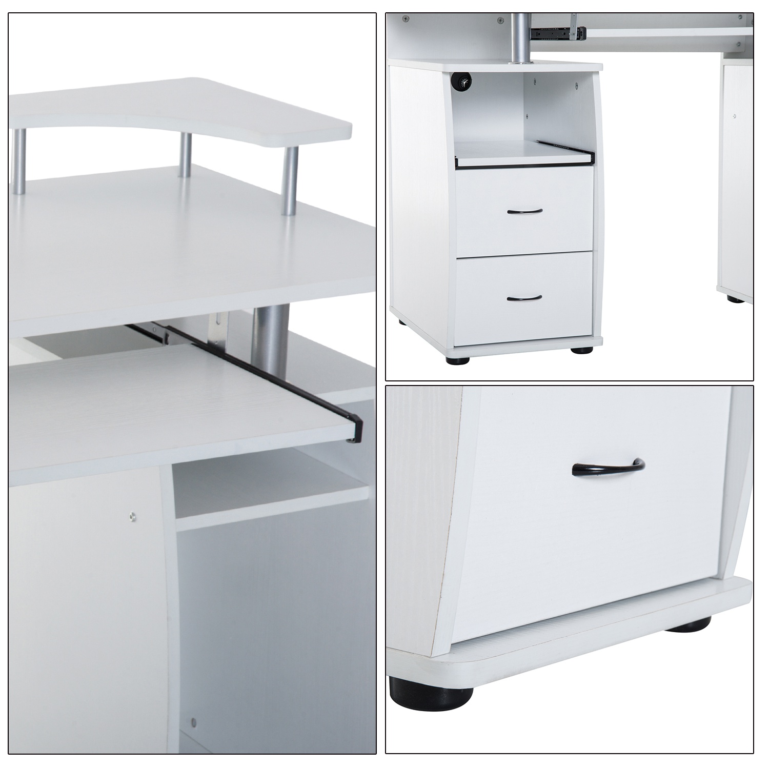 HOMCOM Computer Desk Study Table PC Desktop w/ Monitor Printer Shelf ...