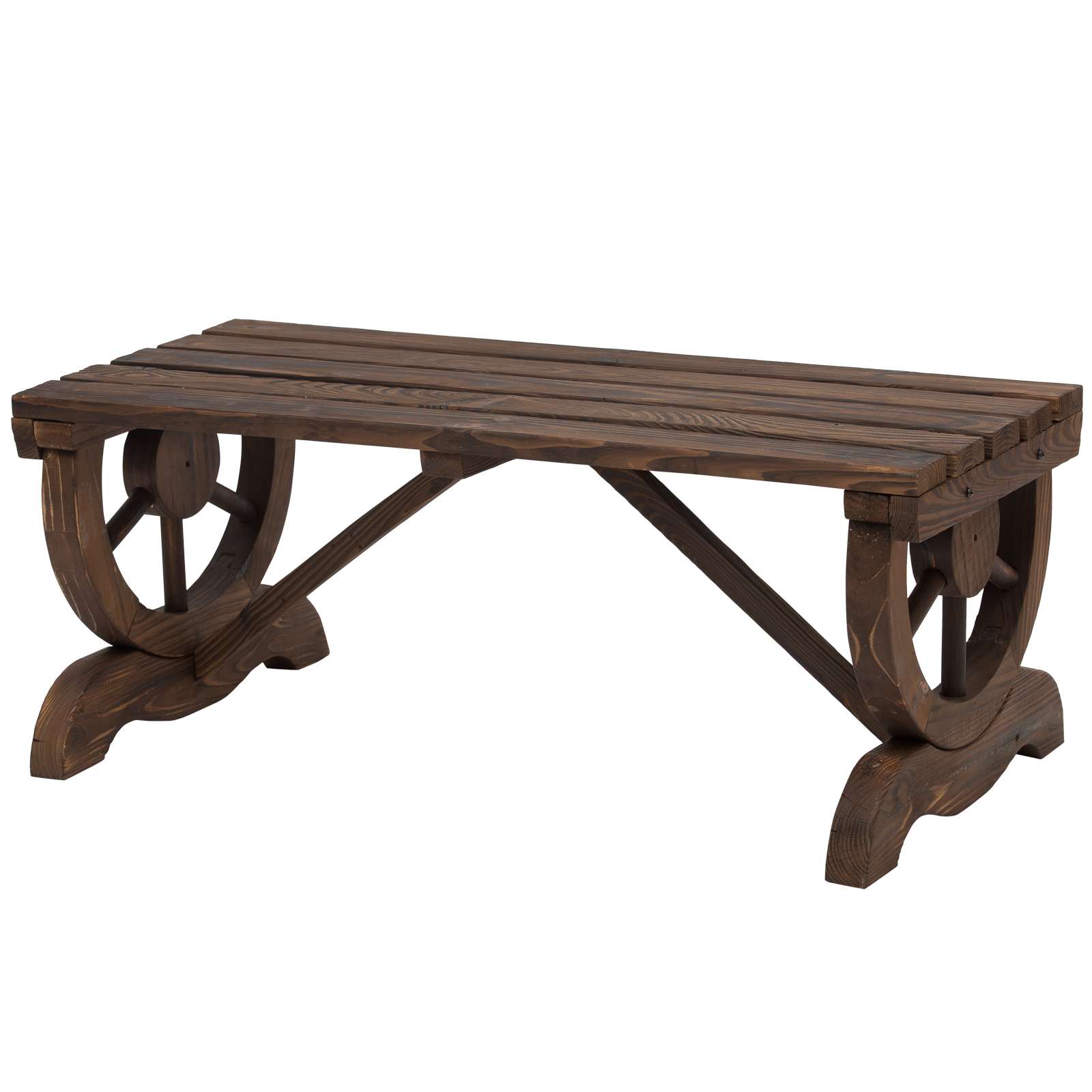 Outsunny Rustic Wood Wheel Outdoor Garden Bench for 2-People with a ...