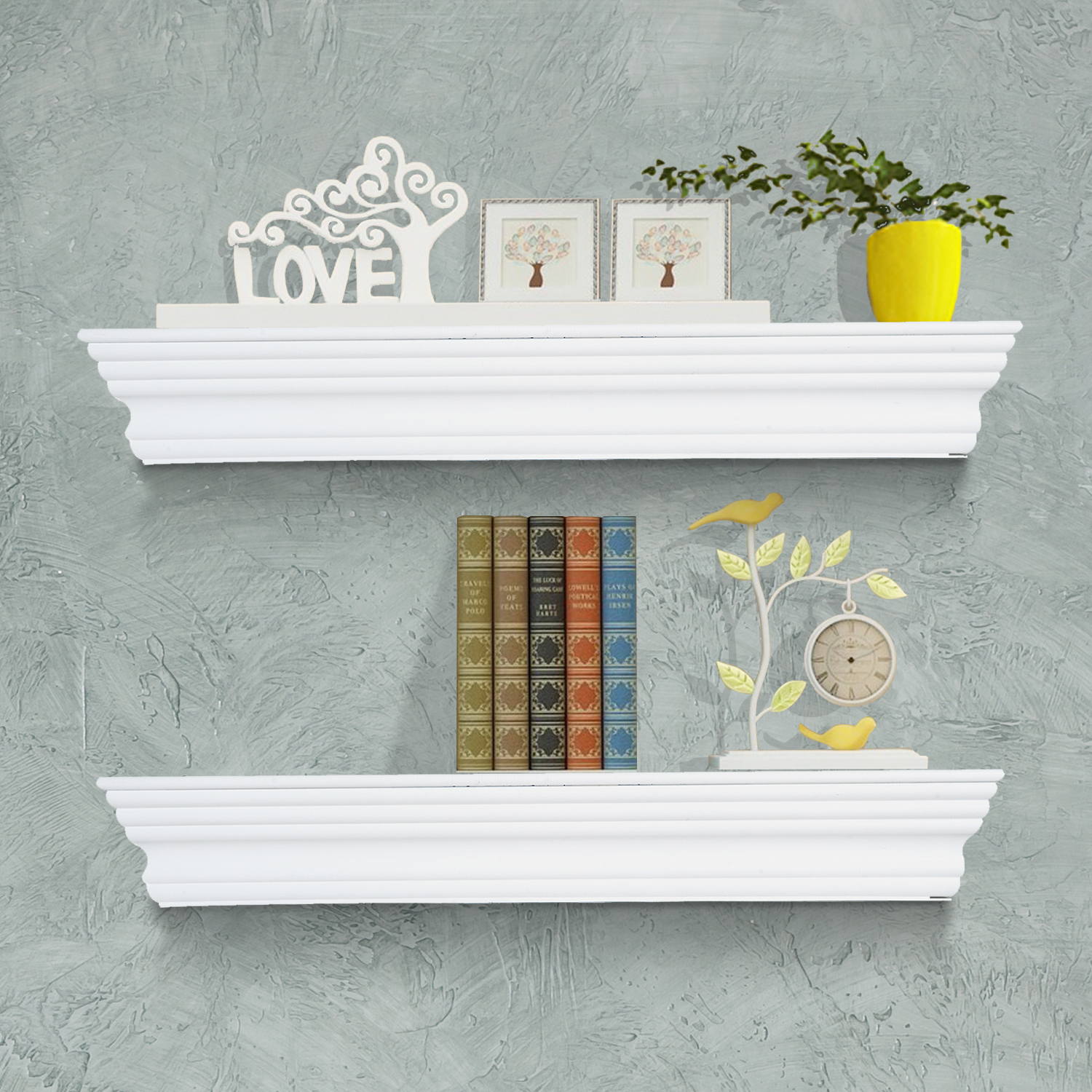 HOMCOM Floating Wall Shelf Ledge Wall Mounted Display Storage Rack Set ...