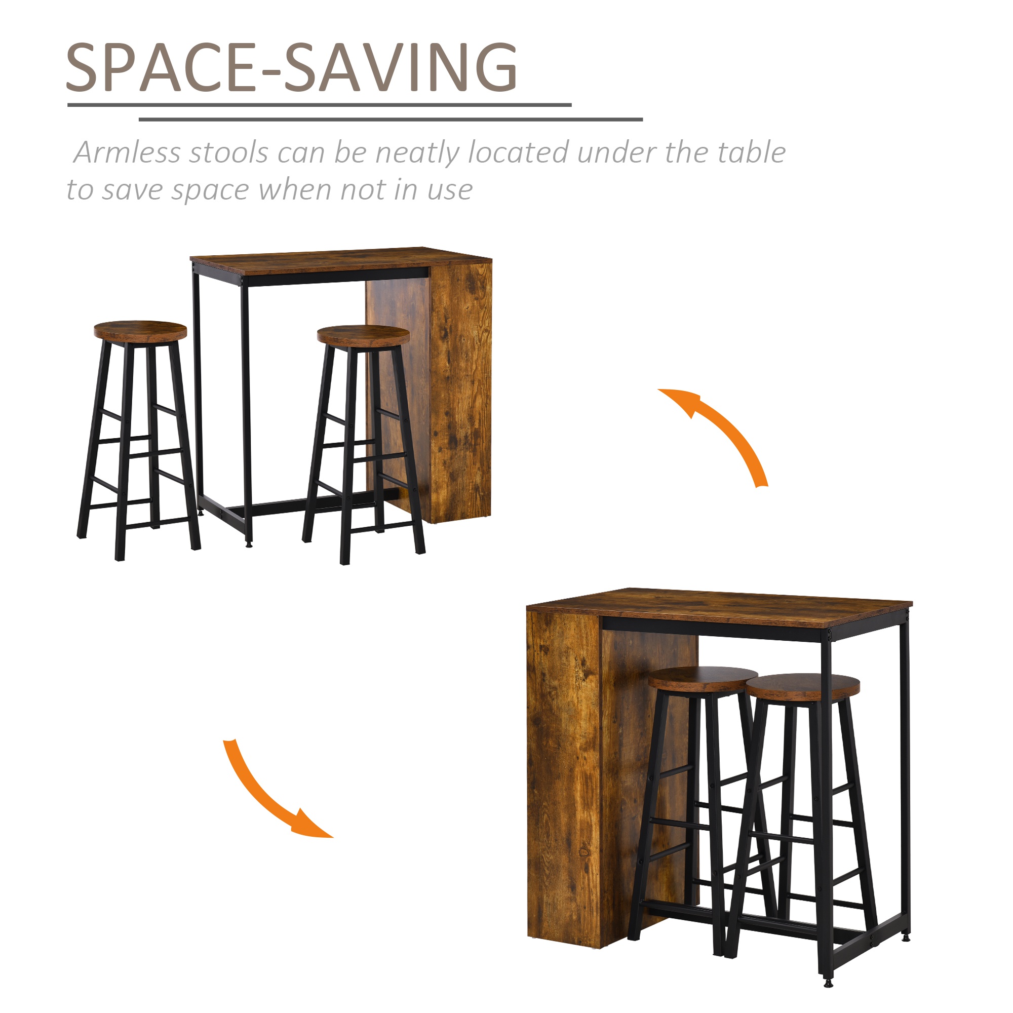 HOMCOM Bar Table and Stools, 3 Piece Bar Table Set with 3-Tier Side ...
