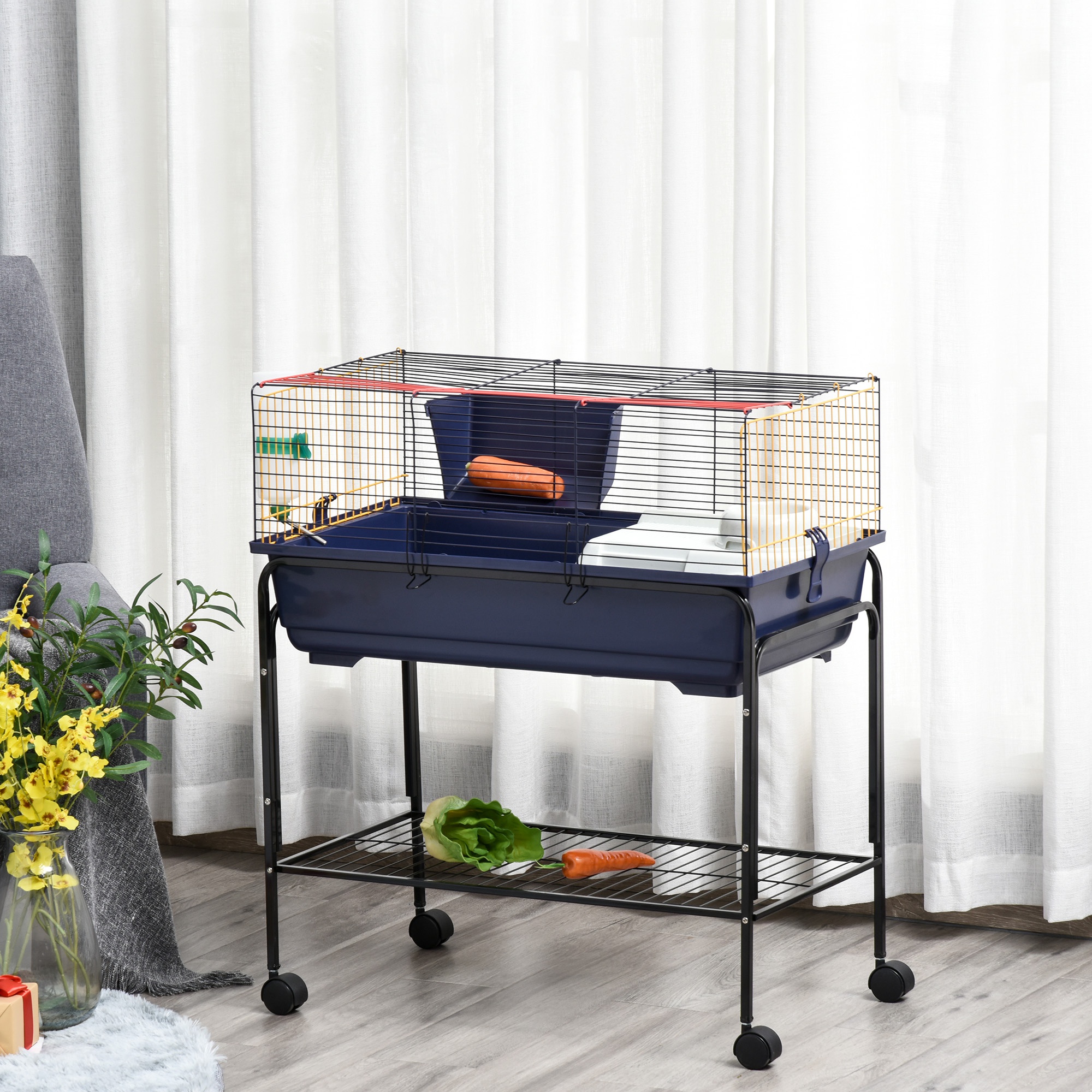 PawHut Small Animal Cage Deluxe Pet Habitat Rolling Rabbit Hutch for ...