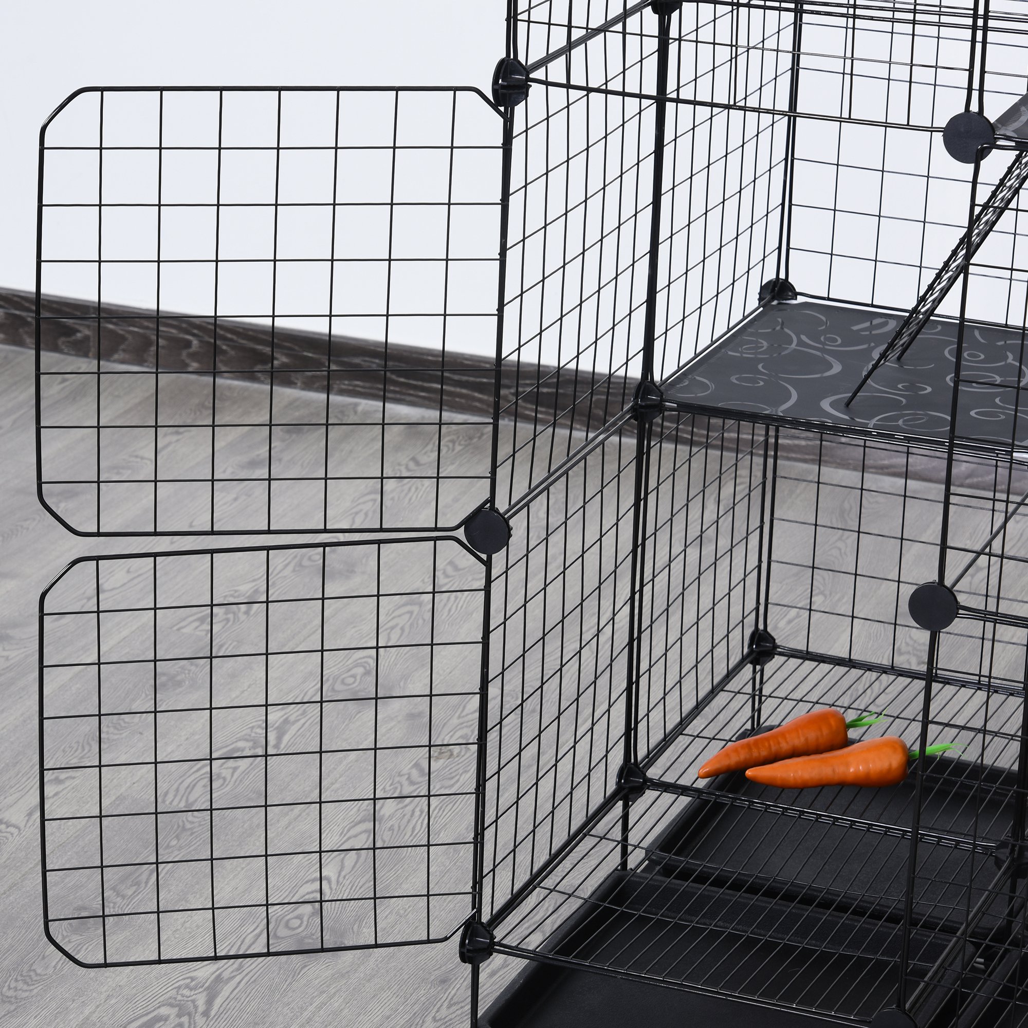 PawHut DIY Pet Playpen Wire Cage for Kitten Bunny & Chinchilla W/ Trays ...
