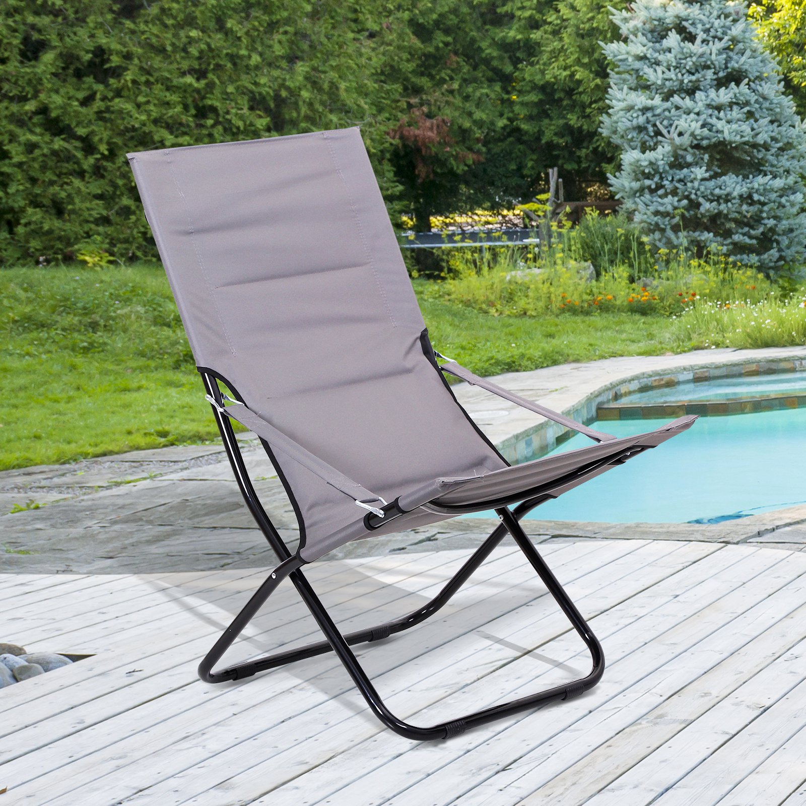 Outsunny Folding Beach Chair Outdoor Garden Lounge Seat Portable ...