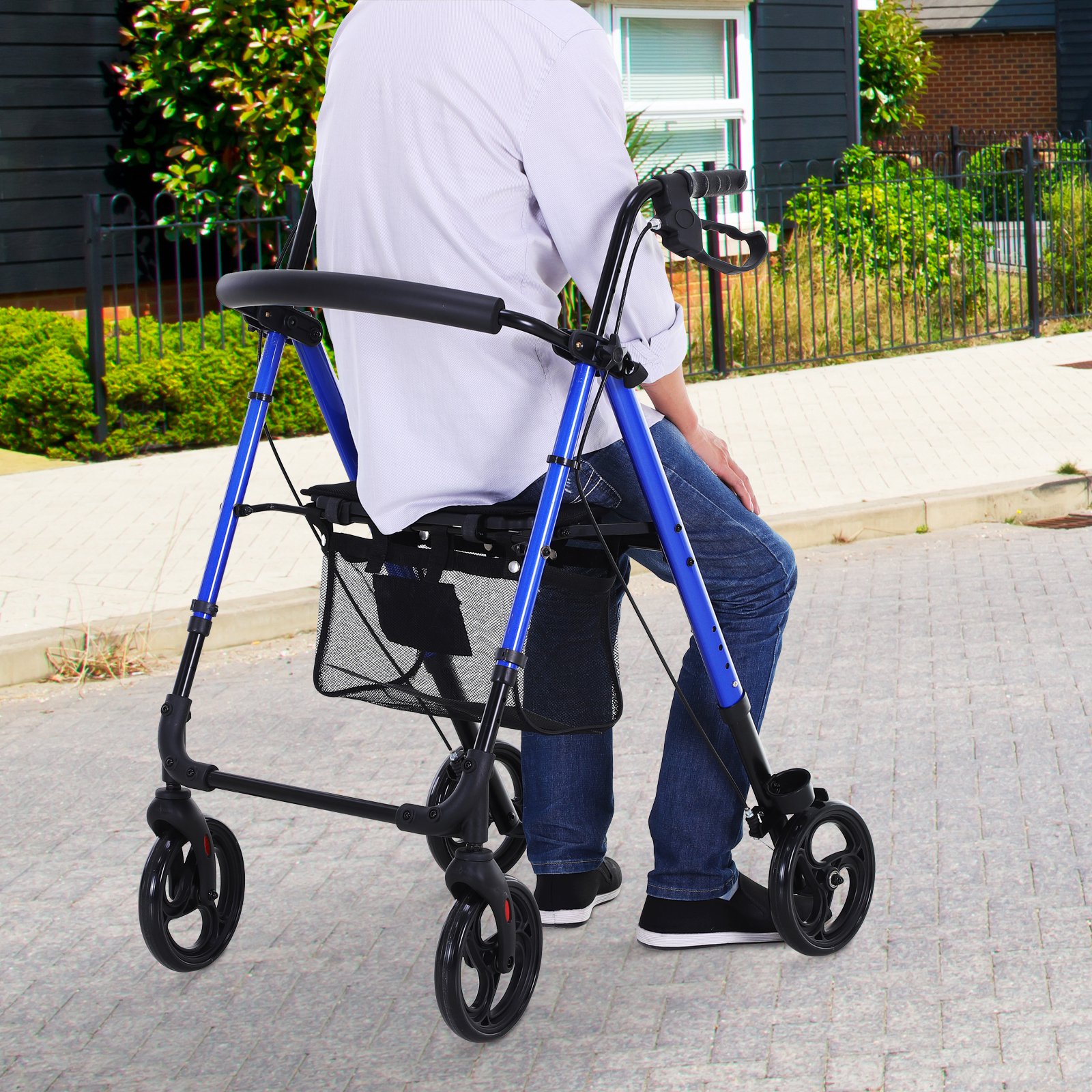 HOMCOM Foldable Medical Rollator Walker With Storage and Seat ...