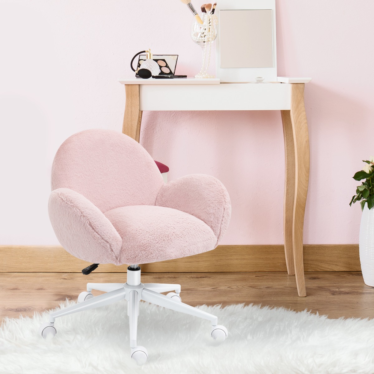 HOMCOM Faux Fur Leisure Office Chair with Mid-Back Wide Design ...