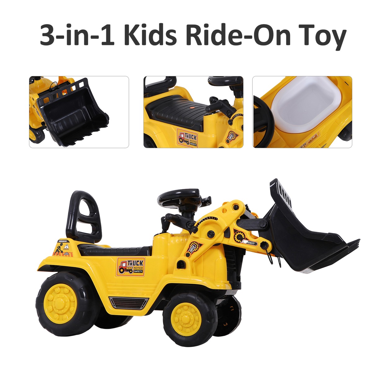HOMCOM 3 in 1 Ride On Toy Bulldozer Digger Tractor Pulling Cart Pretend ...