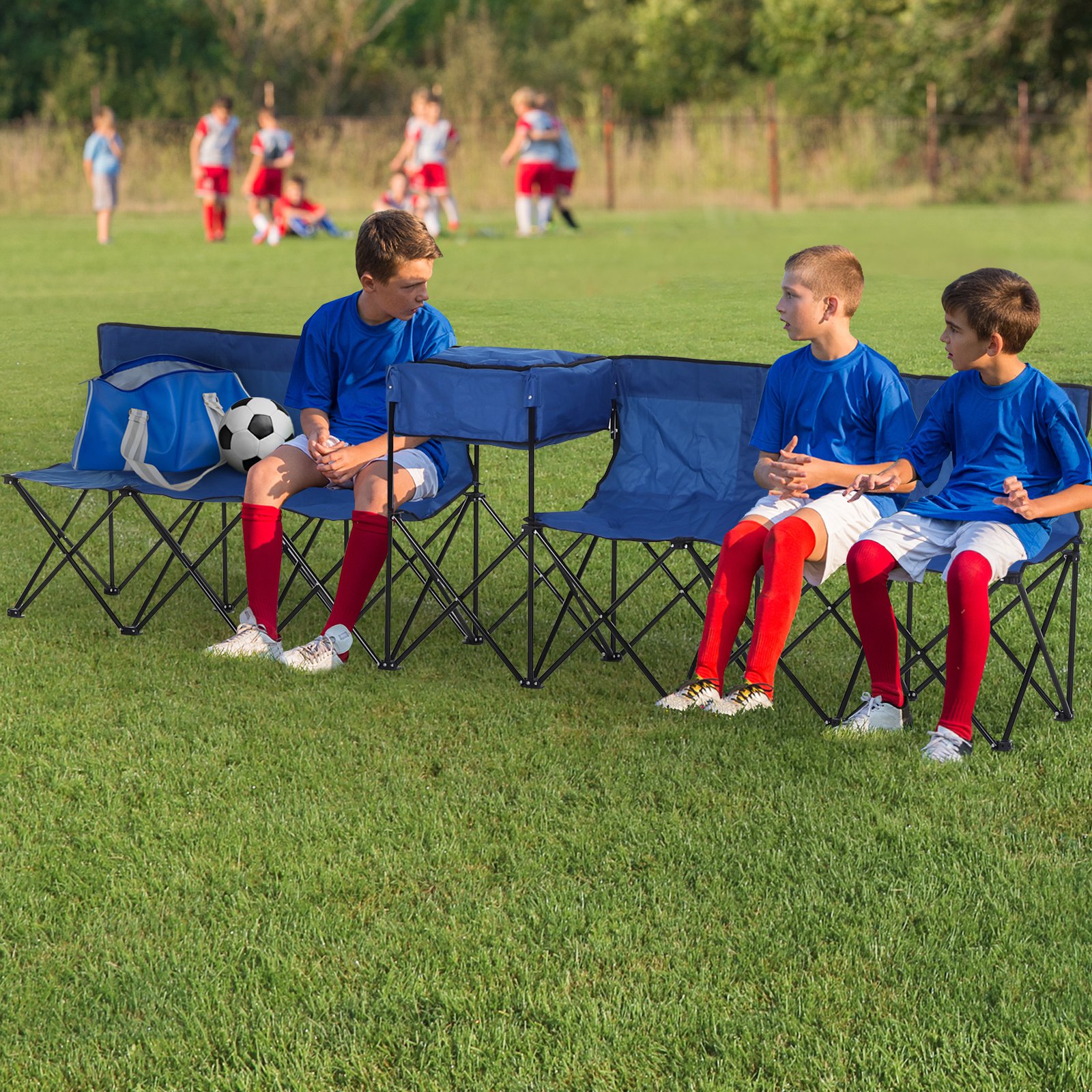 Outsunny 6 Seat Sport Bench Camp Seat Crowd Folding Portable Cooler Bag ...