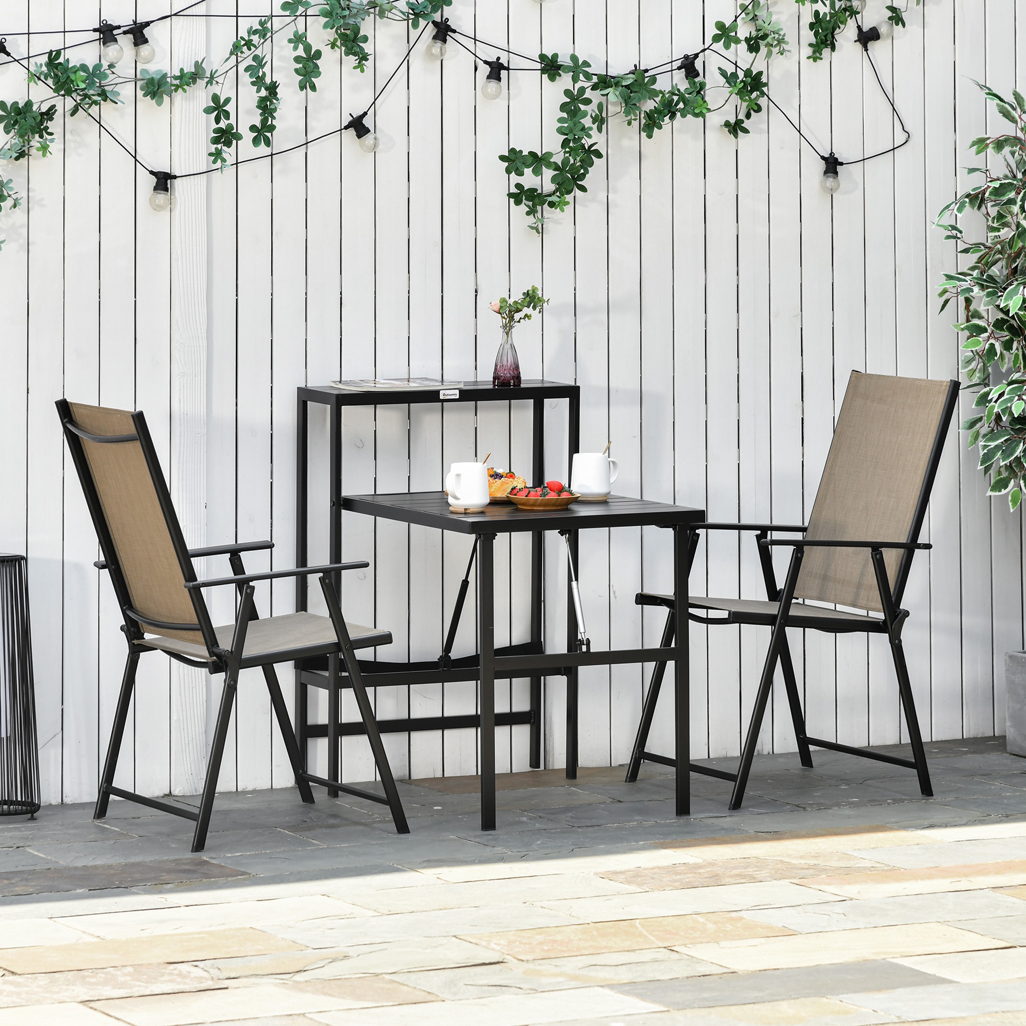 Outsunny 3 Pcs Folding Garden Furniture Set, Foldable Table and 2 ...