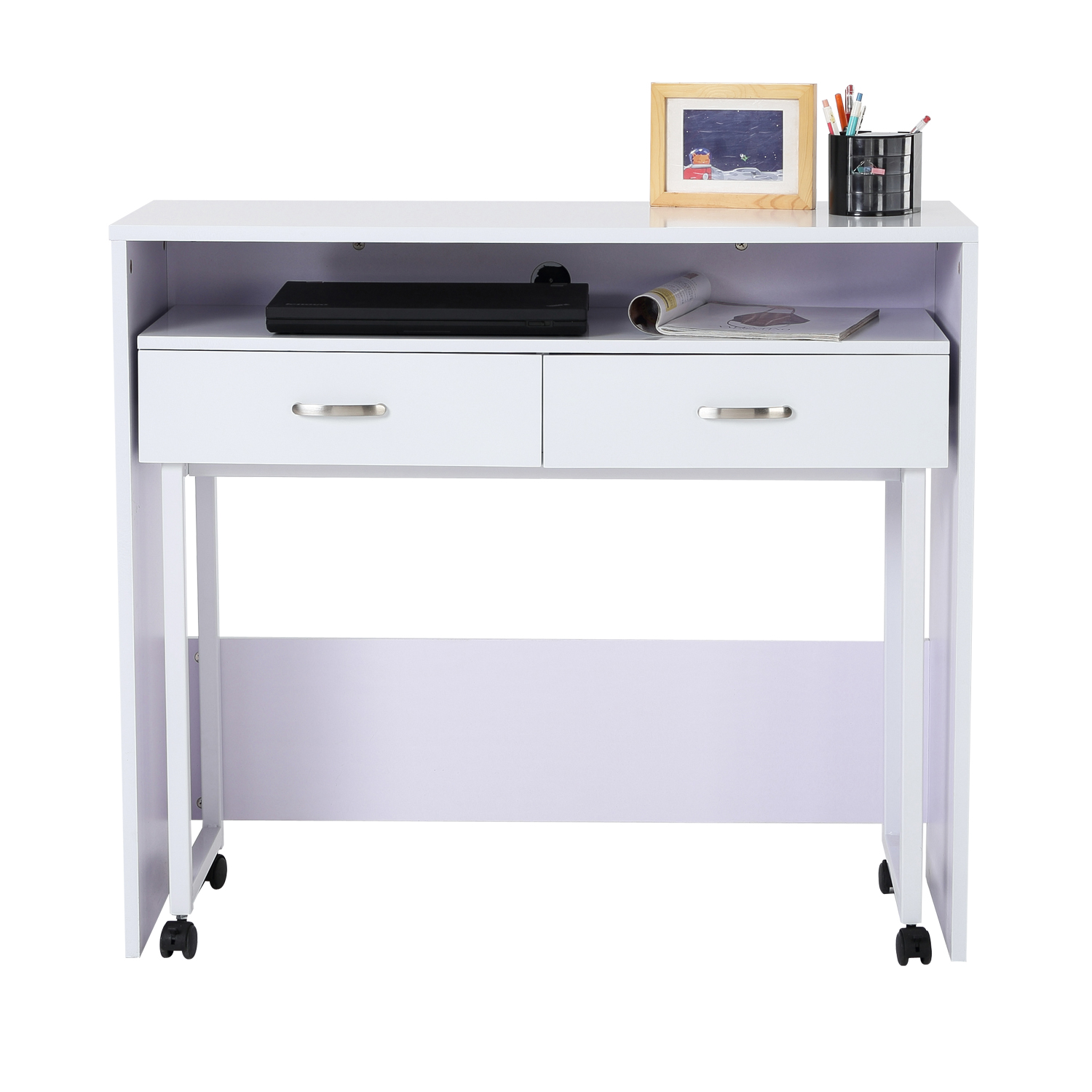 HOMCOM 2pc Nesting Computer Desk Storage Writing Rolling Table ...