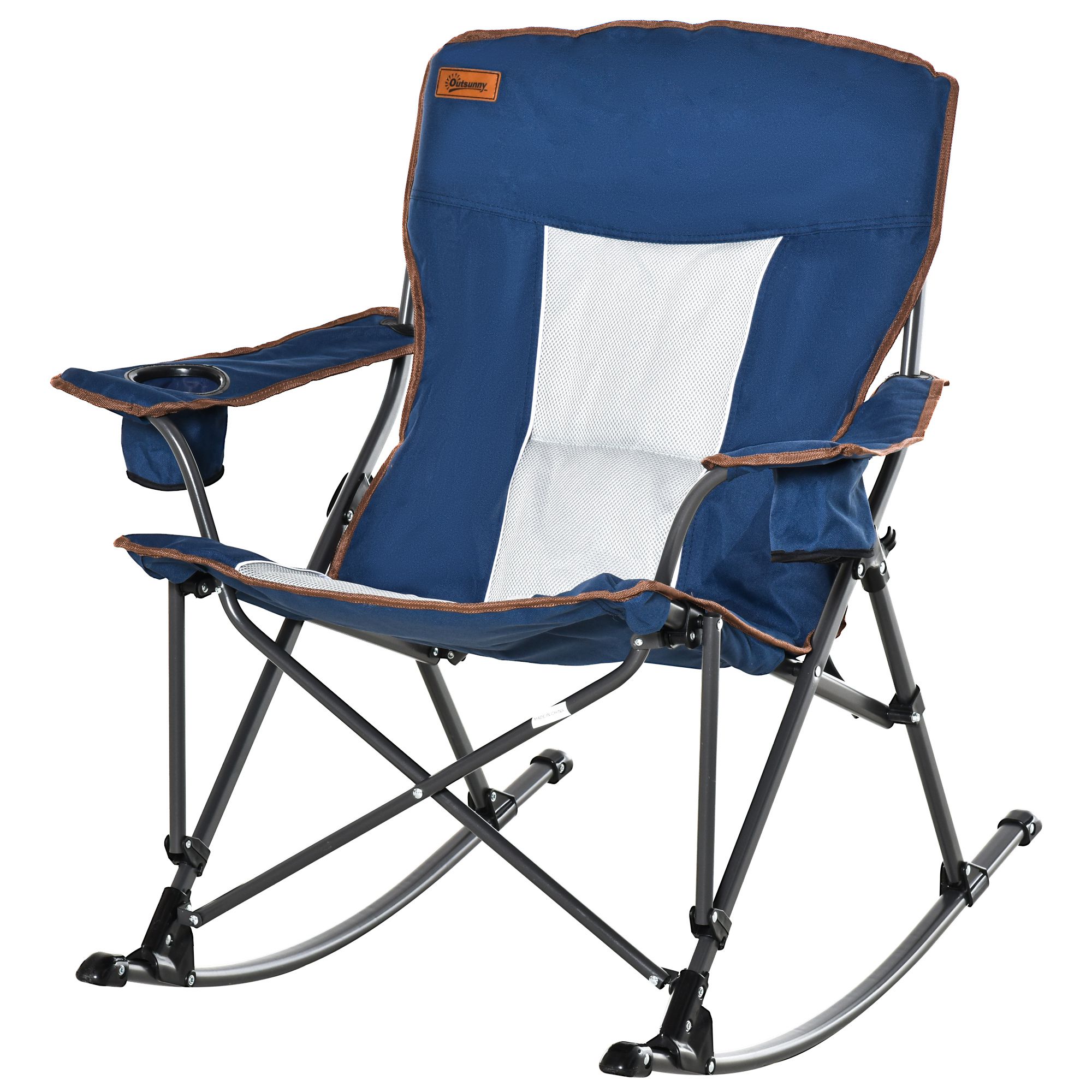 Outsunny Camping Folding Chair Portable Rocking Chair w/ Armrest & Cup ...