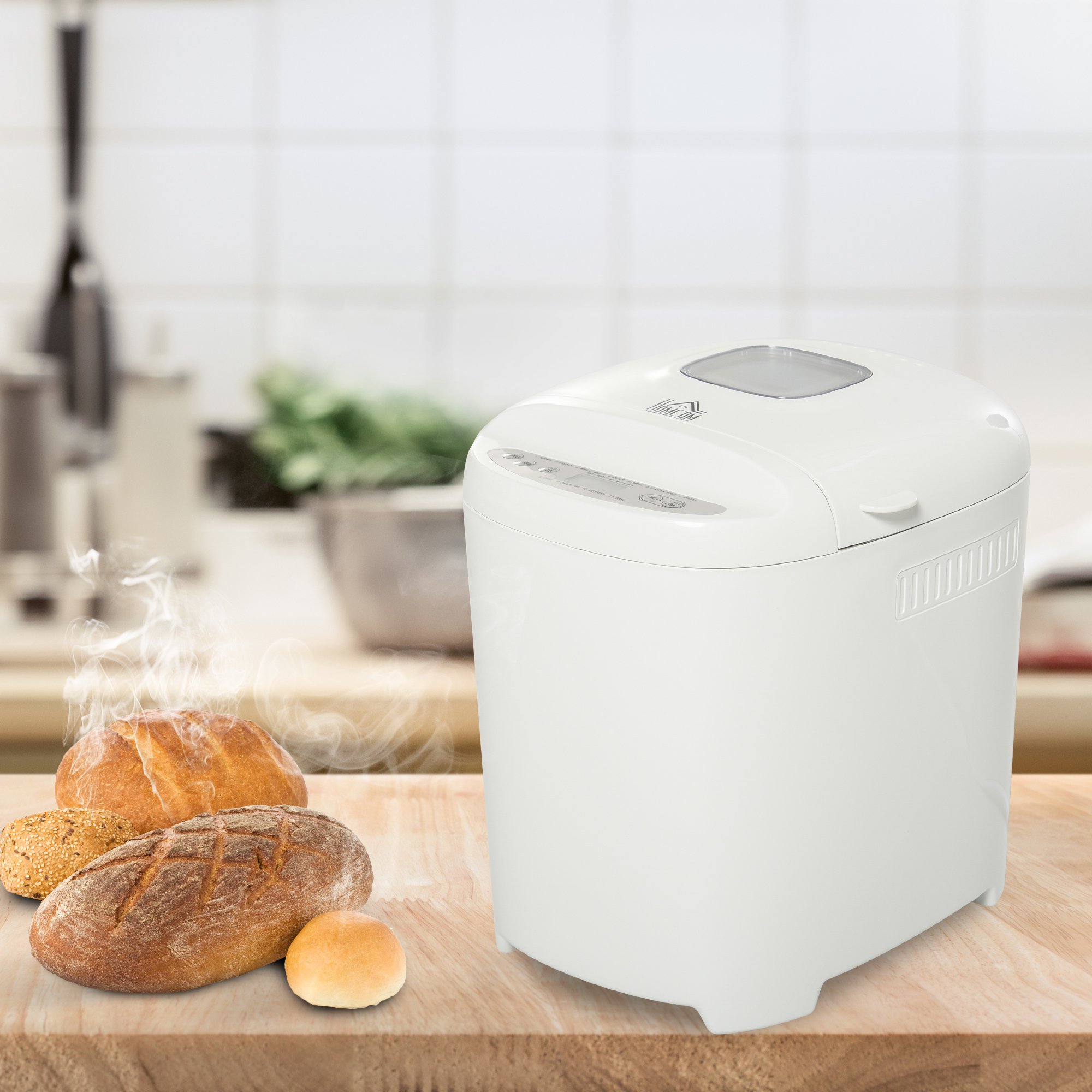HOMCOM 2 Pound Bread Maker Machine With 1h Warming Function, 550W Timer ...