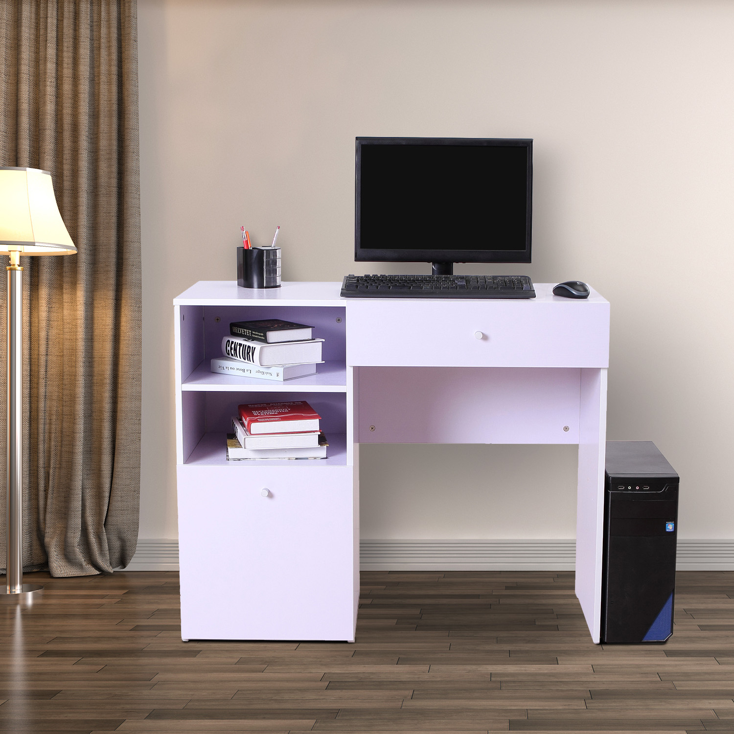 HOMCOM Wooden Computer Table Desk Workstation Office Home Furniture ...