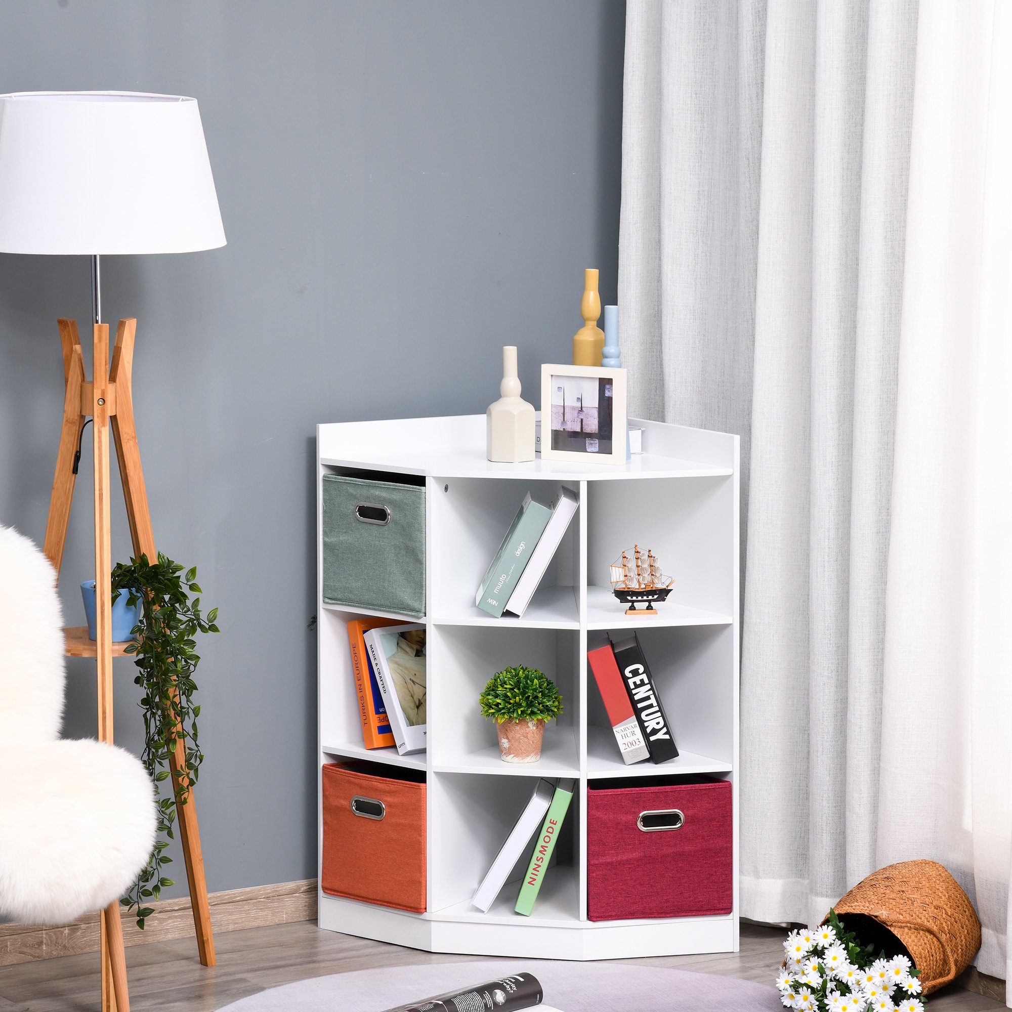 HOMCOM Corner Shelf Storage Cabinet for Students and Children Toy Box W ...