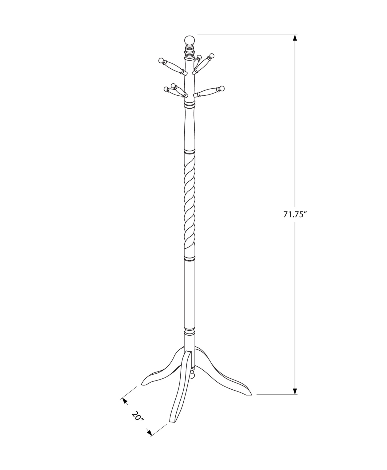 Monarch 72" Traditional Design 6-Hook Solid Wood Coat Storage Rack ...