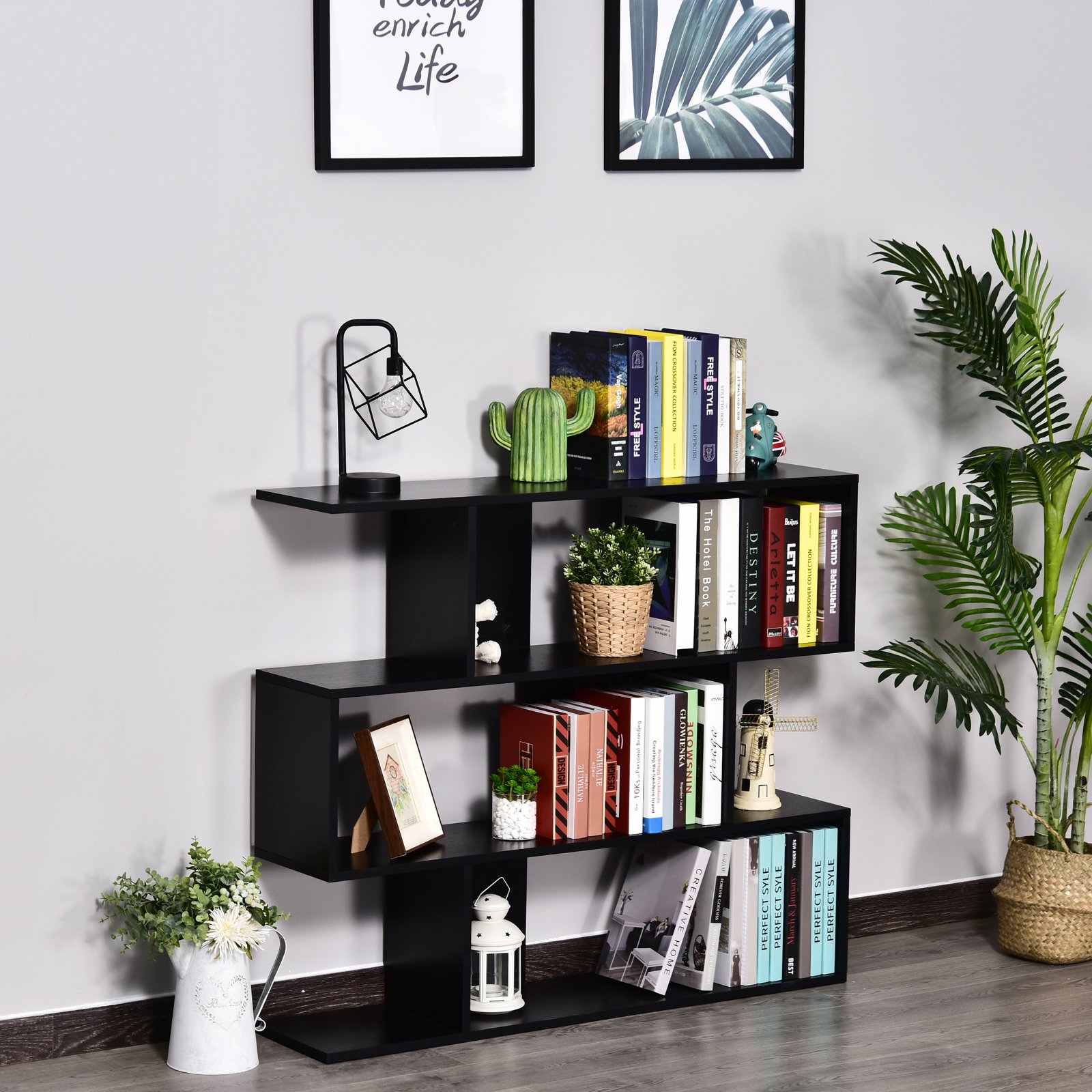 HOMCOM Versatile 3-tier Multi-Shelf Bookshelf Wood Stand Bookcase ...