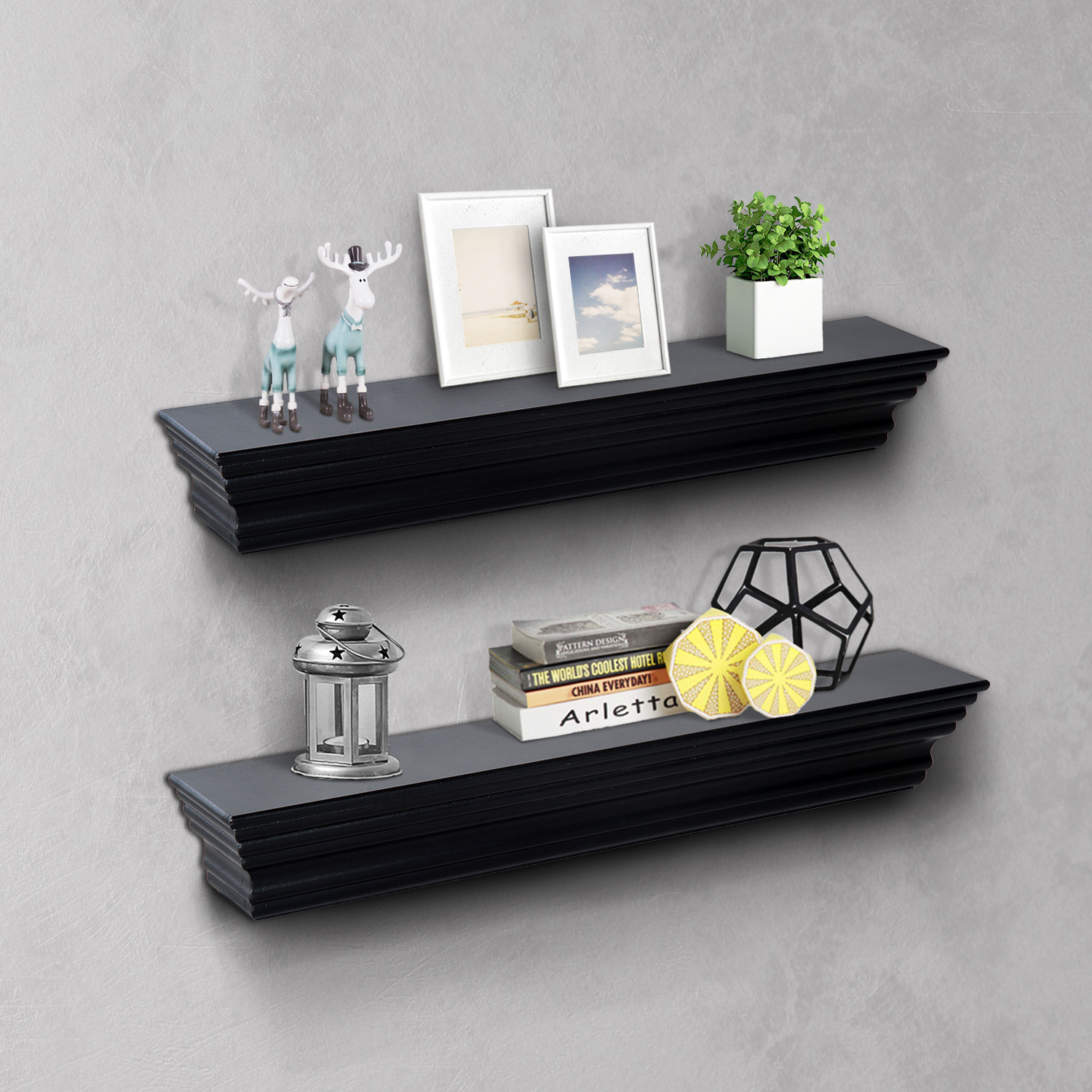 HOMCOM Floating Wall Shelf Ledge Wall Mounted Display Storage Rack Set ...