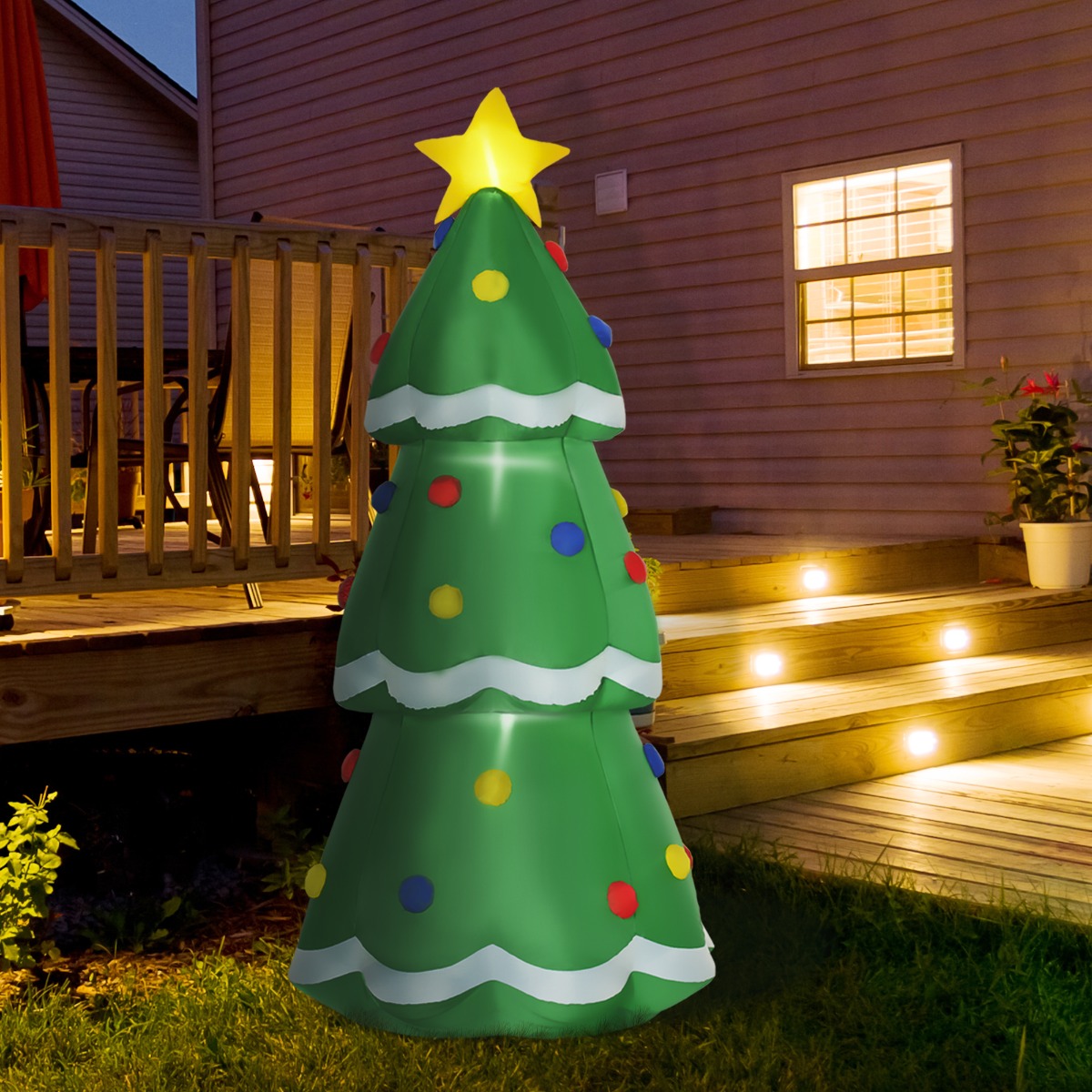 HOMCOM 8ft Light Up Christmas Tree Inflatable with LED Lights ...