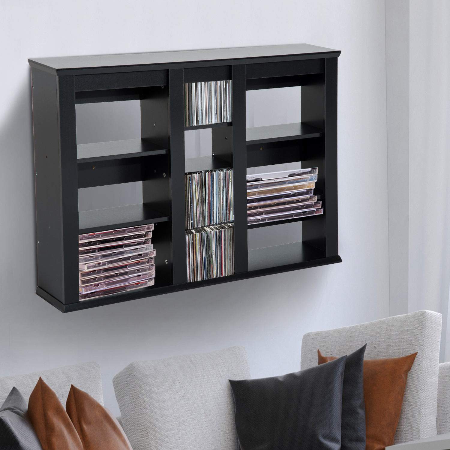 HOMCOM Triple Wall Mounted Media Storage Floating CD DVD Shelves Rack ...