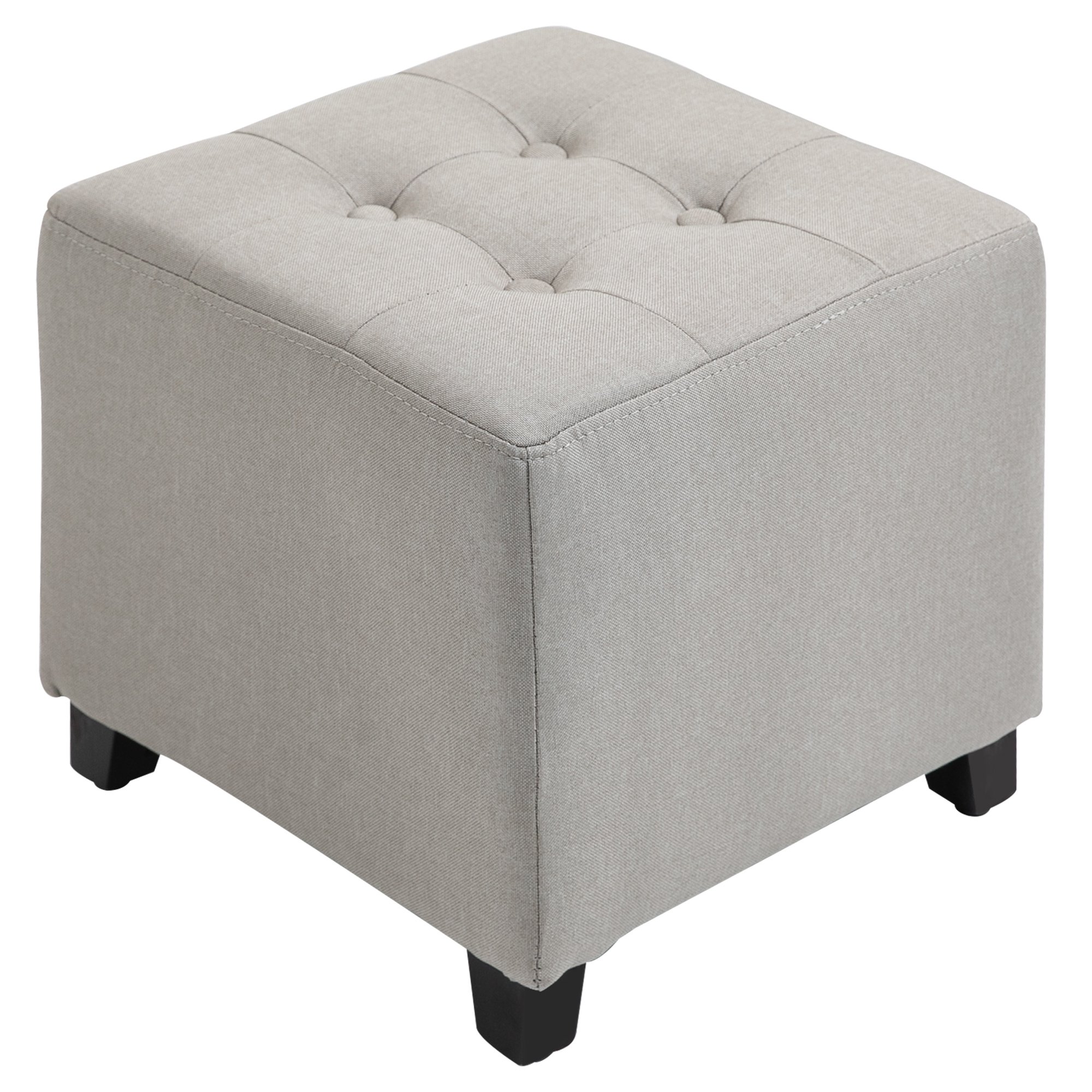 HOMCOM Tufted Ottoman Linen-Touch Fabric Upholstered Footrest Stool ...