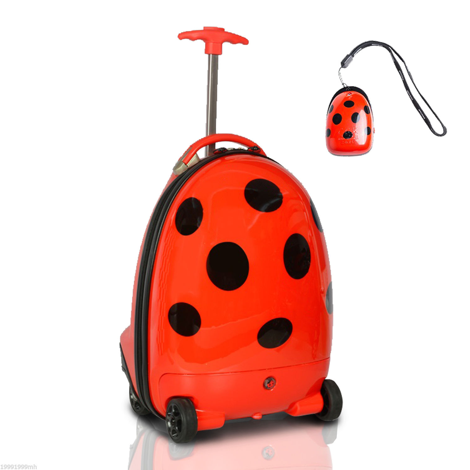 HOMCOM Kids Rolling Luggage Suitcase Travel Pilot Ladybug with Remote ...
