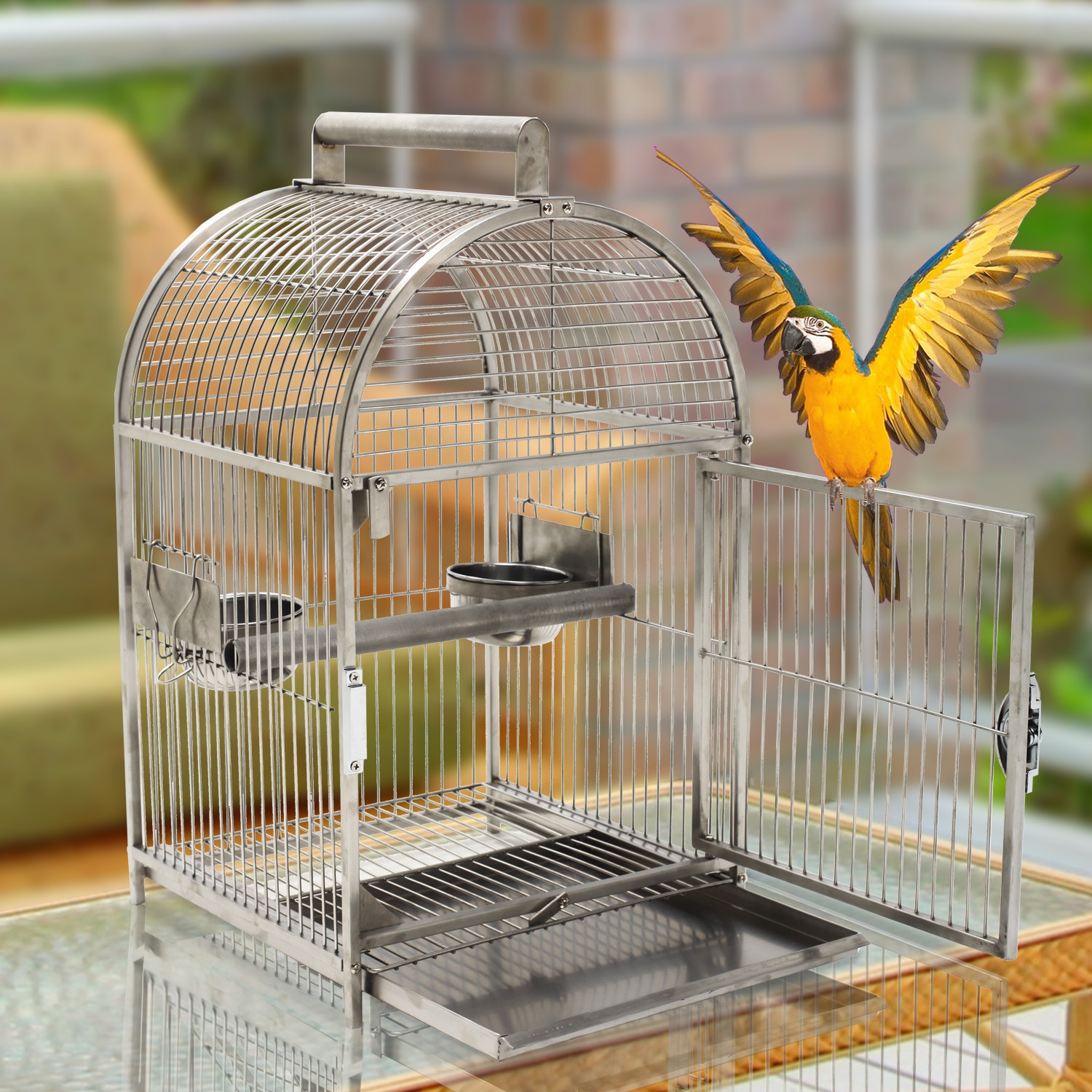 PawHut 25" Bird Carrier Cage Parrot Macaw Cockatiel Travel Cage ...