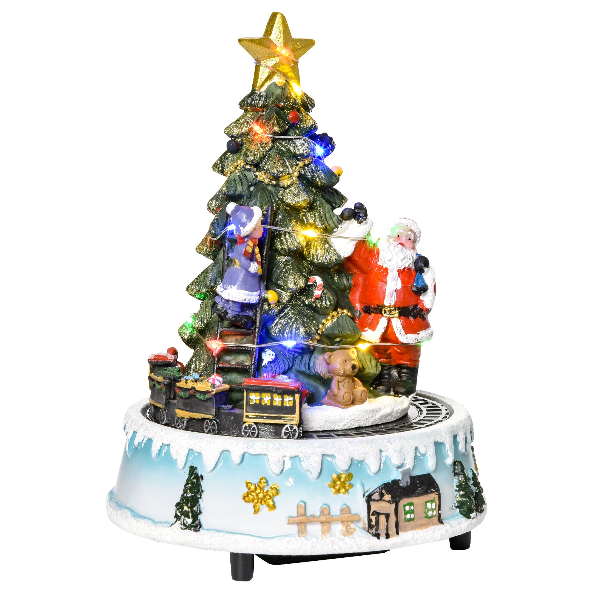HOMCOM Animated Christmas Tree Scene, Pre-Lit Musical Collectable Decor ...