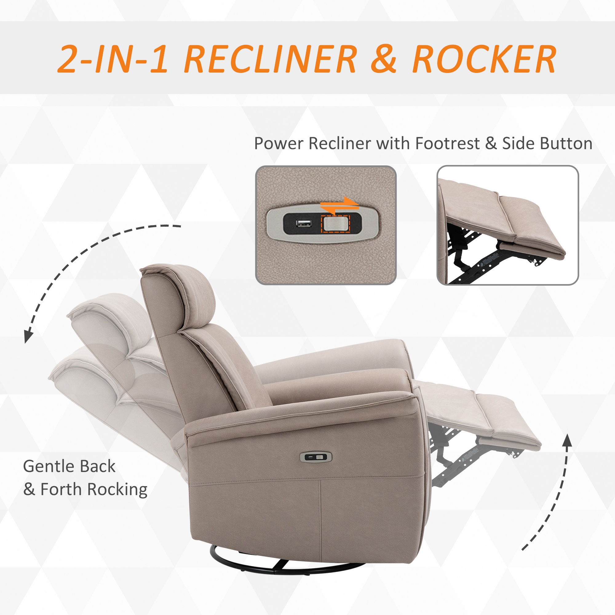 HOMCOM Modern Electronic Power Recliner Upholstered Swivel Glider ...