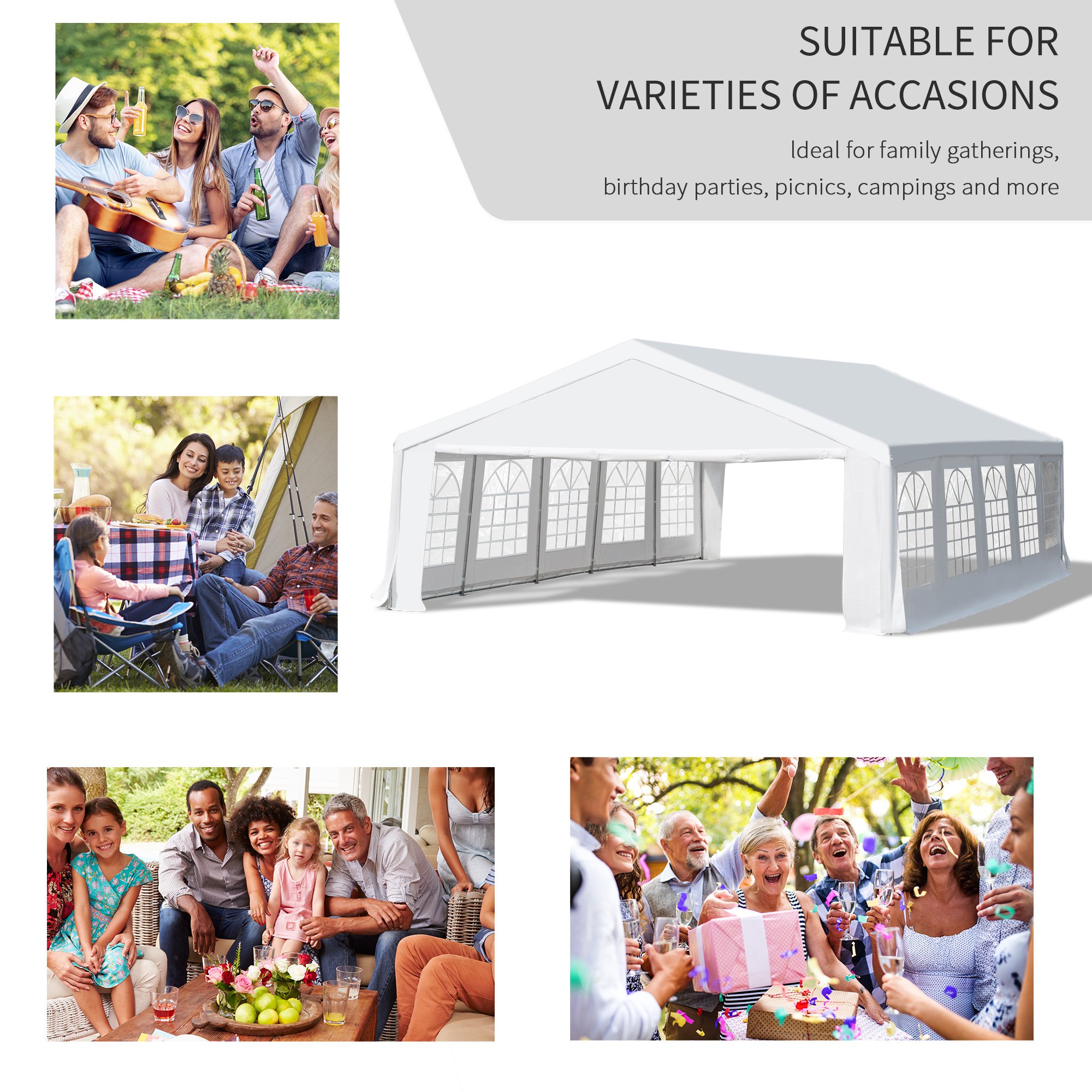 Outsunny 20 x 32 Heavy Duty Wedding Canopy, White | Aosom.com