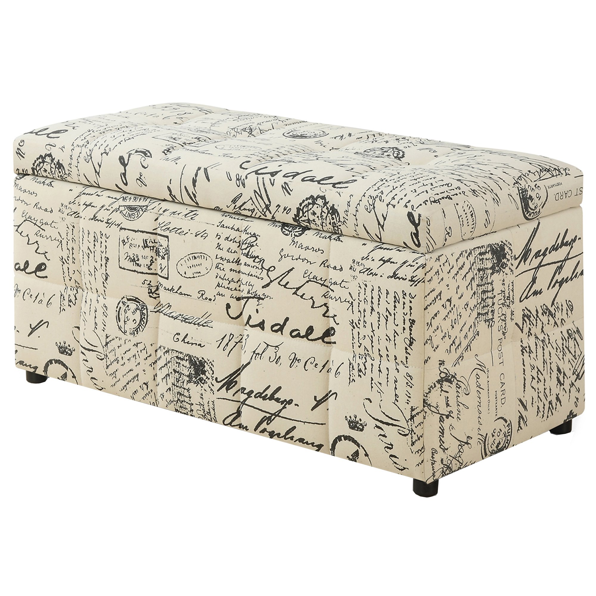 Monarch 38" Vintage French Fabric Storage Ottoman - Beige | Aosom
