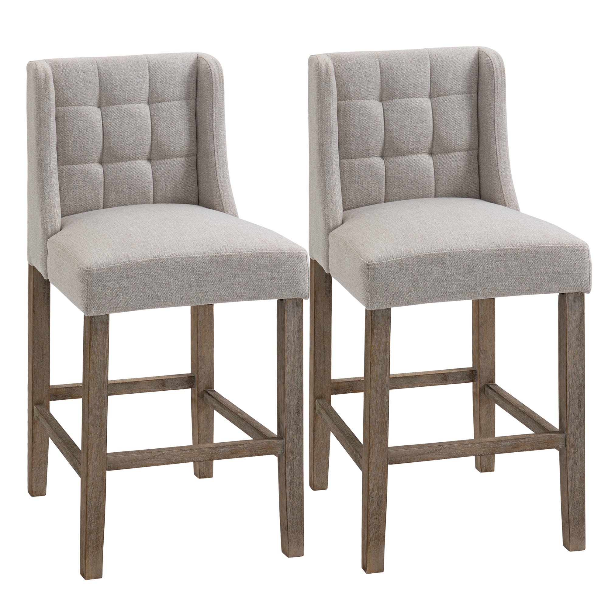 HOMCOM Modern Bar Stools Set of 2, Tufted Upholstered Barstools, Pub ...